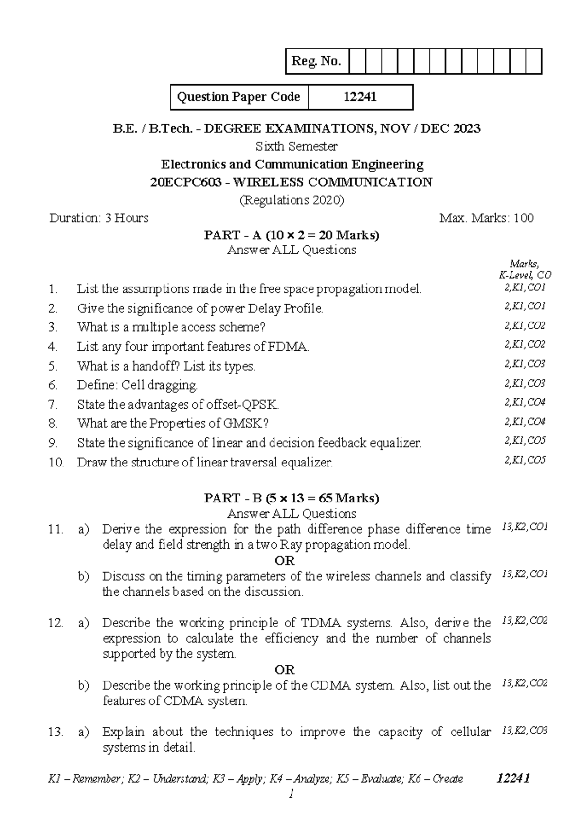 20ECPC603 Wireless Communication Exam Paper - Nov Dec 2023 - Studocu