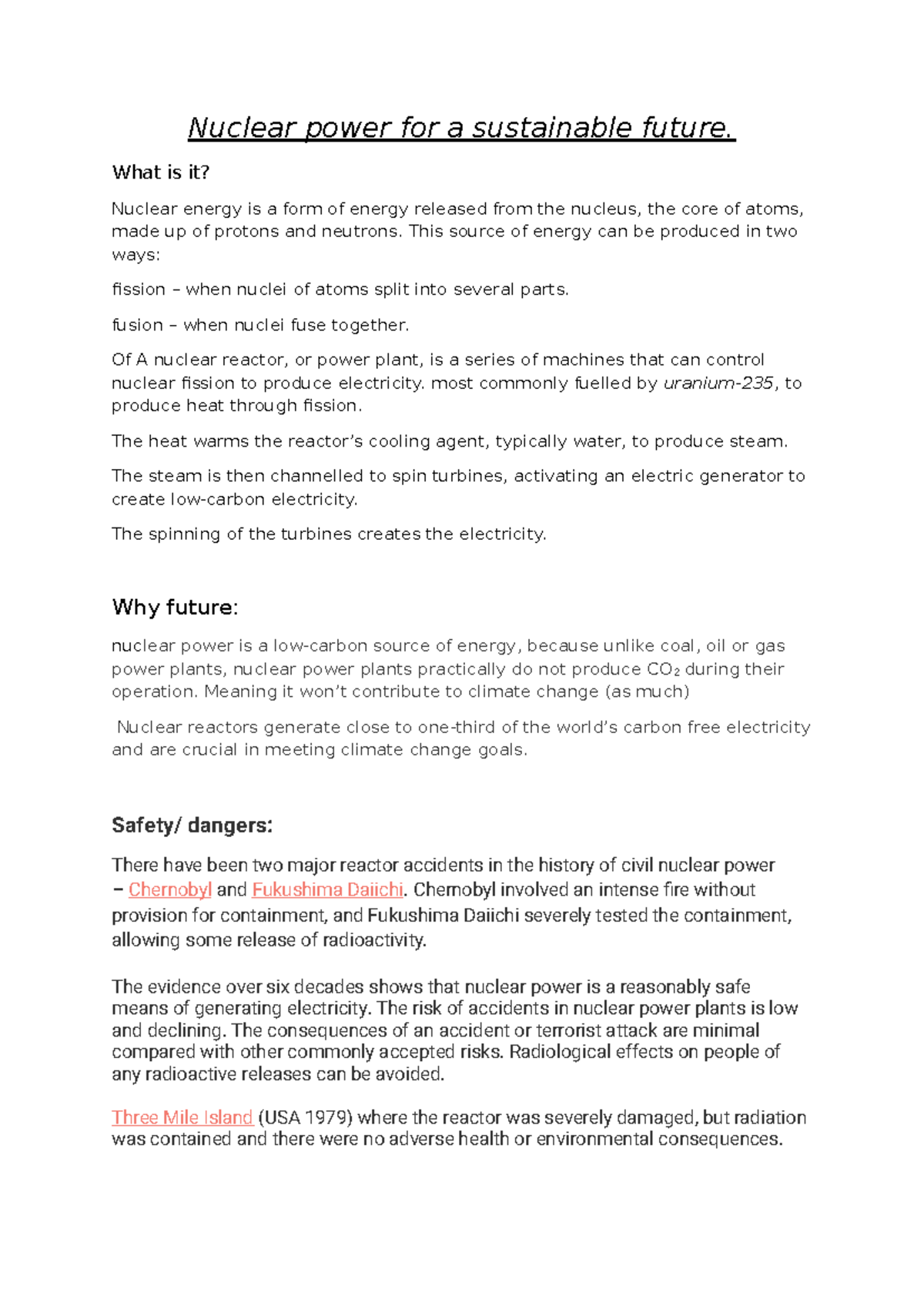 Nuclear Power for a Sustainable Future: Assessment Notes - Studocu