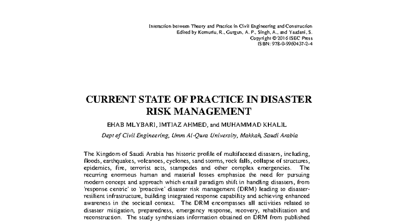 Current State of Practice in Disaster Risk Management (DRM) in KSA ...