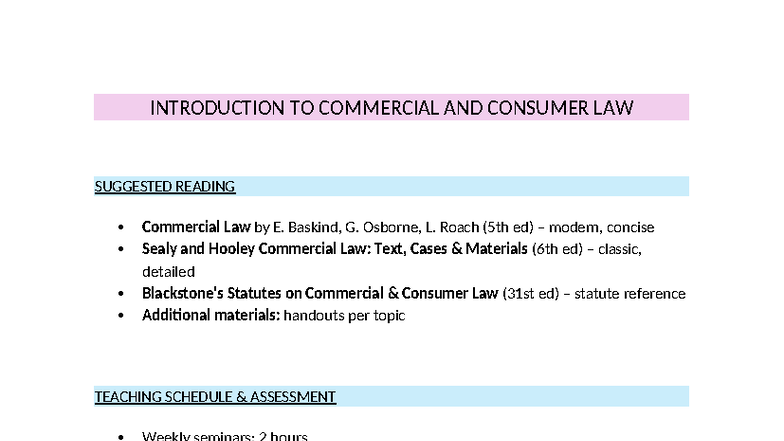 Commercial Law Overview and Key Principles (LAW 101) - Studocu