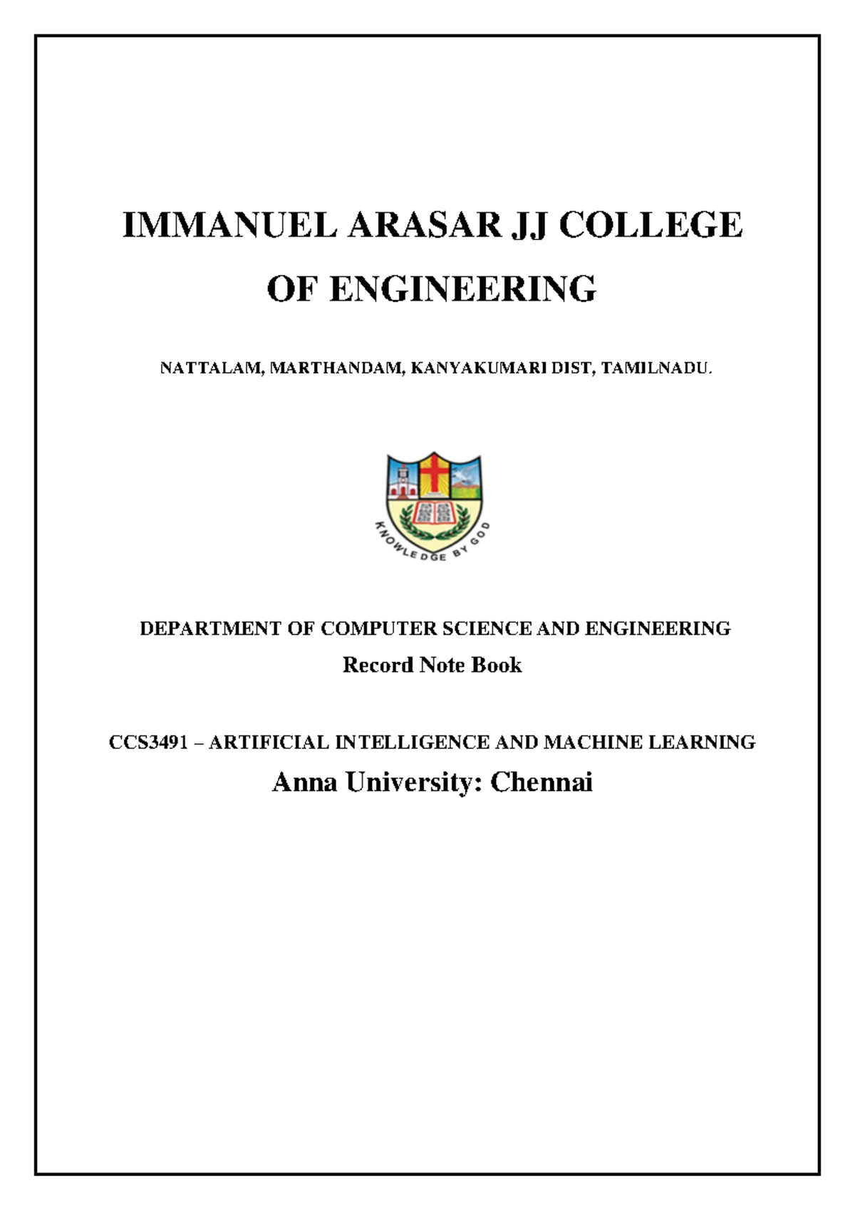 CS3491 AIML Lab Record: Implementing Search Algorithms - Studocu