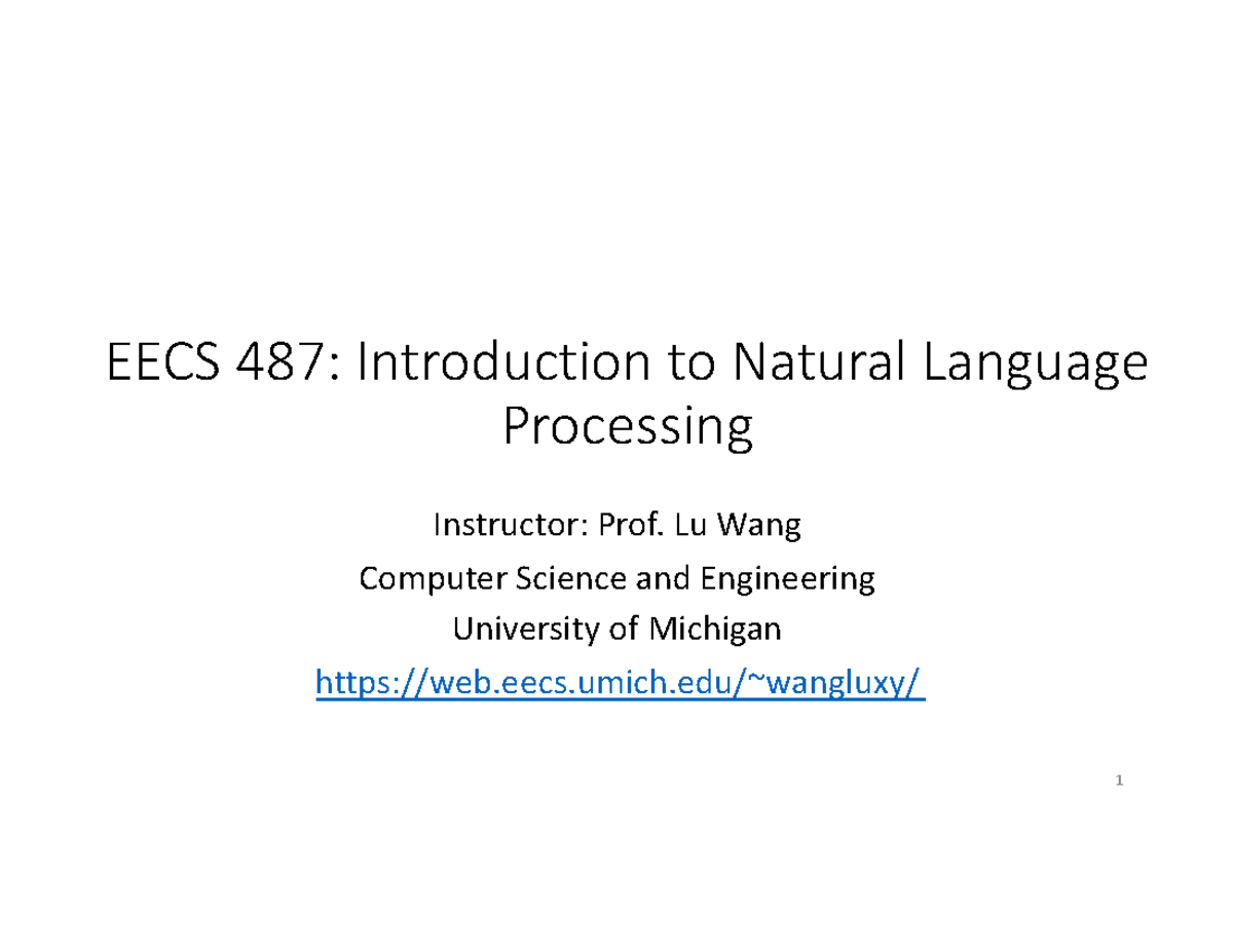EECS 487: Neural Language Models and Word Embeddings Overview - Studocu