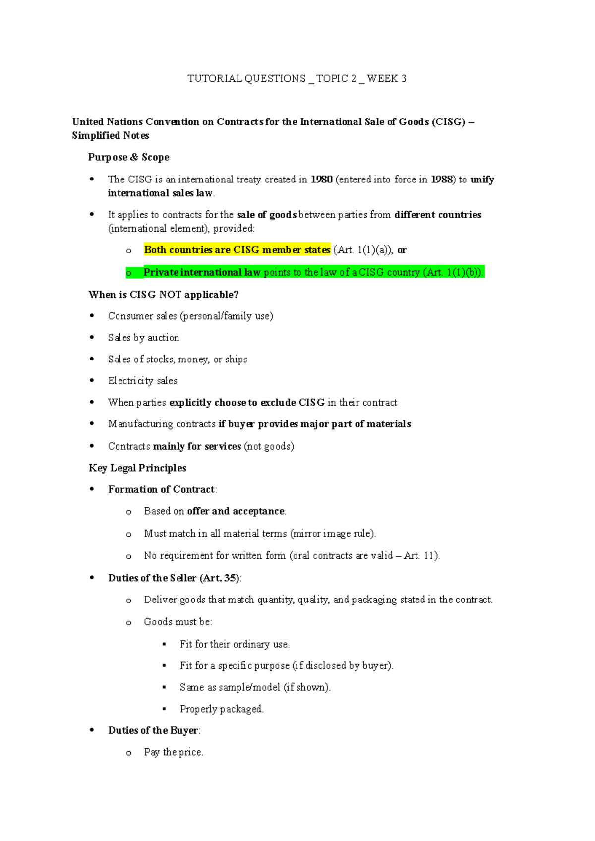 CISG 2 - simplified notes on the United Nations Convention on Contracts ...