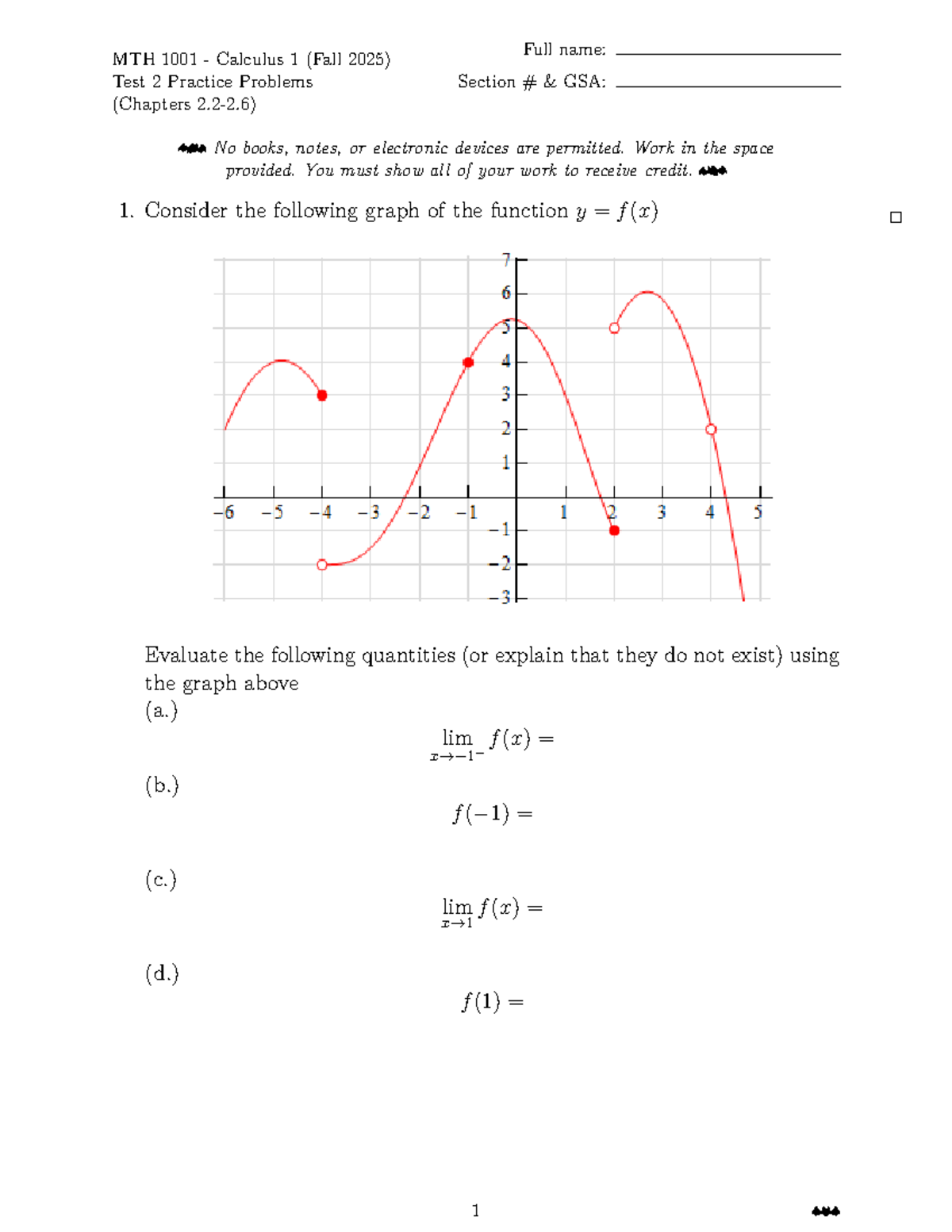 MTH 1001 Calculus 1 Test 2 Practice Problems (Chapters 2.2-2.6) - Studocu