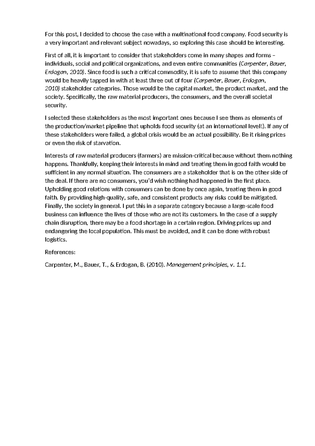 Unit 4 Discussion: Stakeholder Analysis in Food Security Case Study ...