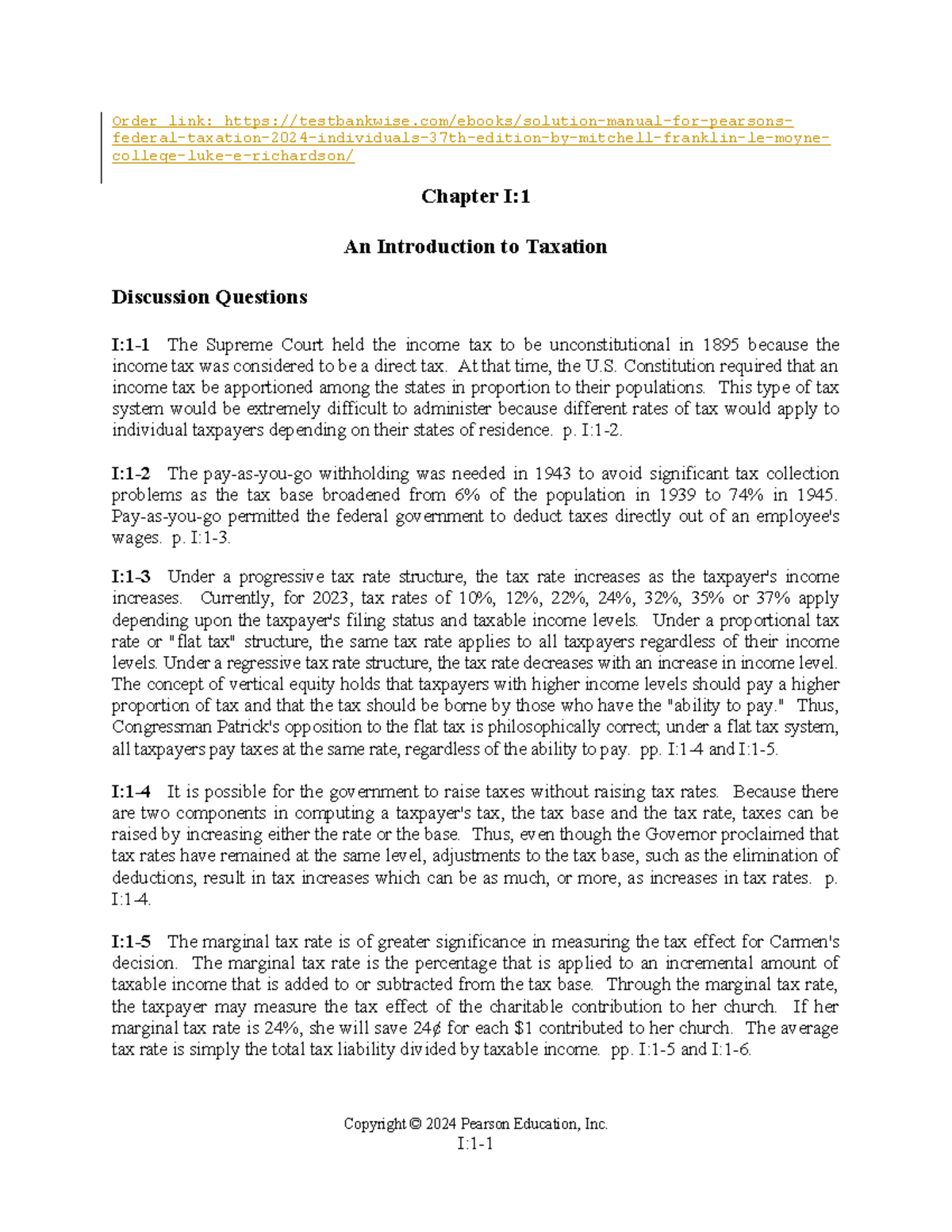 Solution Manual: Pearson’s Fed Taxation 2024 Individuals, 37th Ed ...