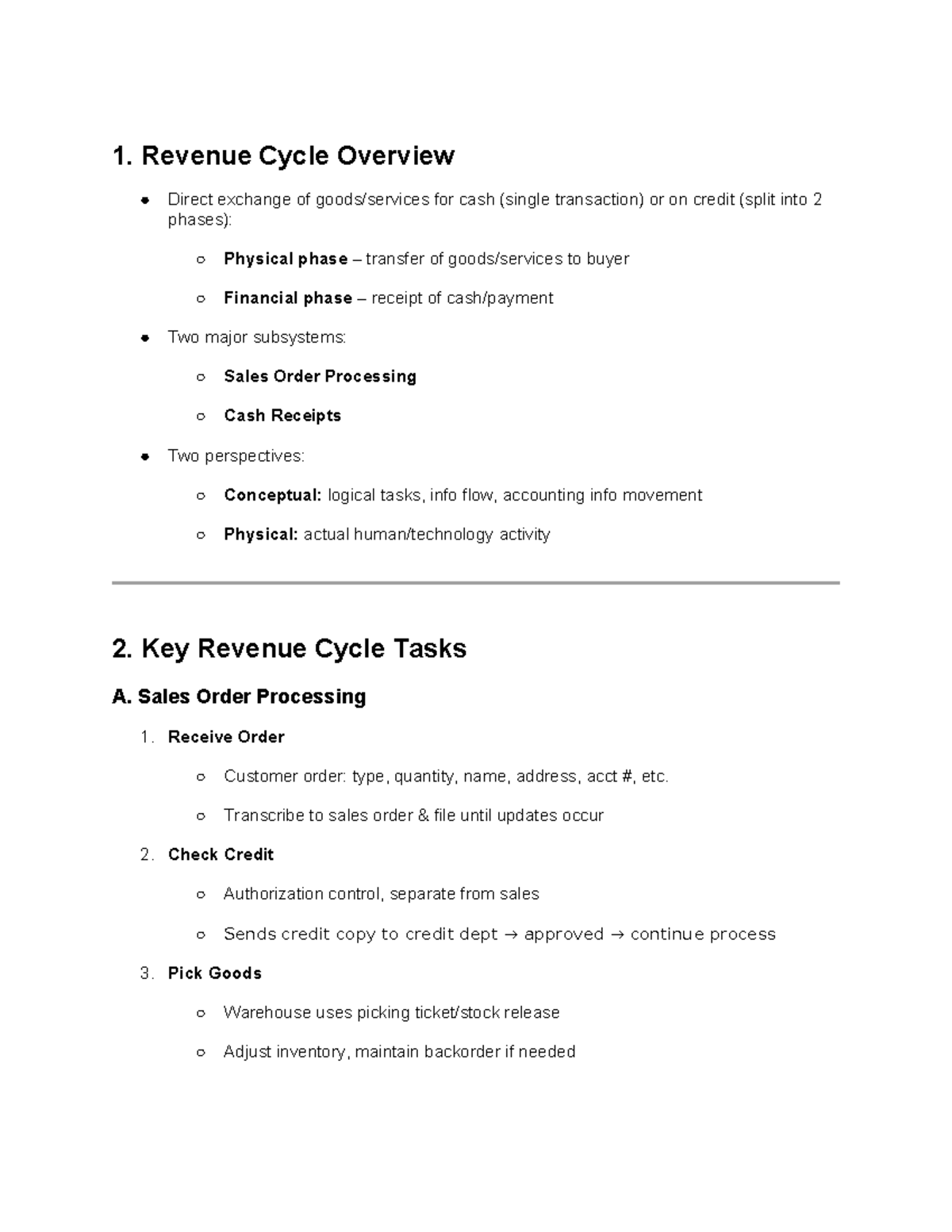 Revenue Cycle Overview: Module 3 Notes on Sales & Cash Management - Studocu