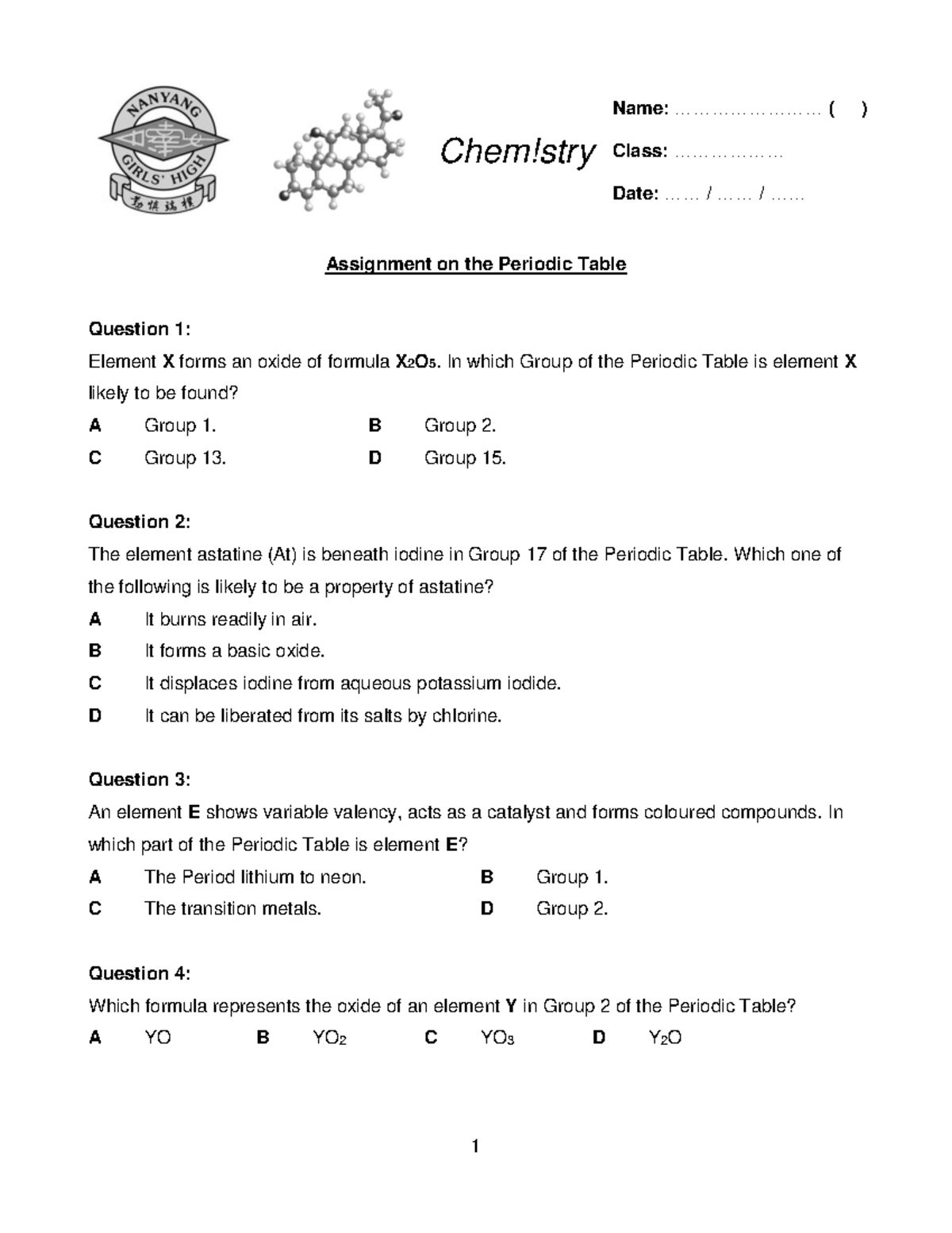 Periodic Table Assignment (Chem 101) - Studocu