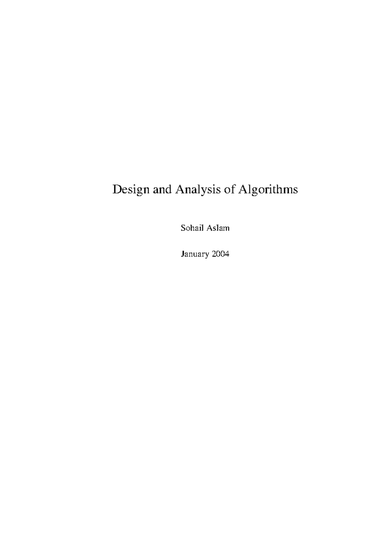 CS502 handouts - nice work - Design and Analysis of Algorithms Sohail Aslam January 2004 4 ...