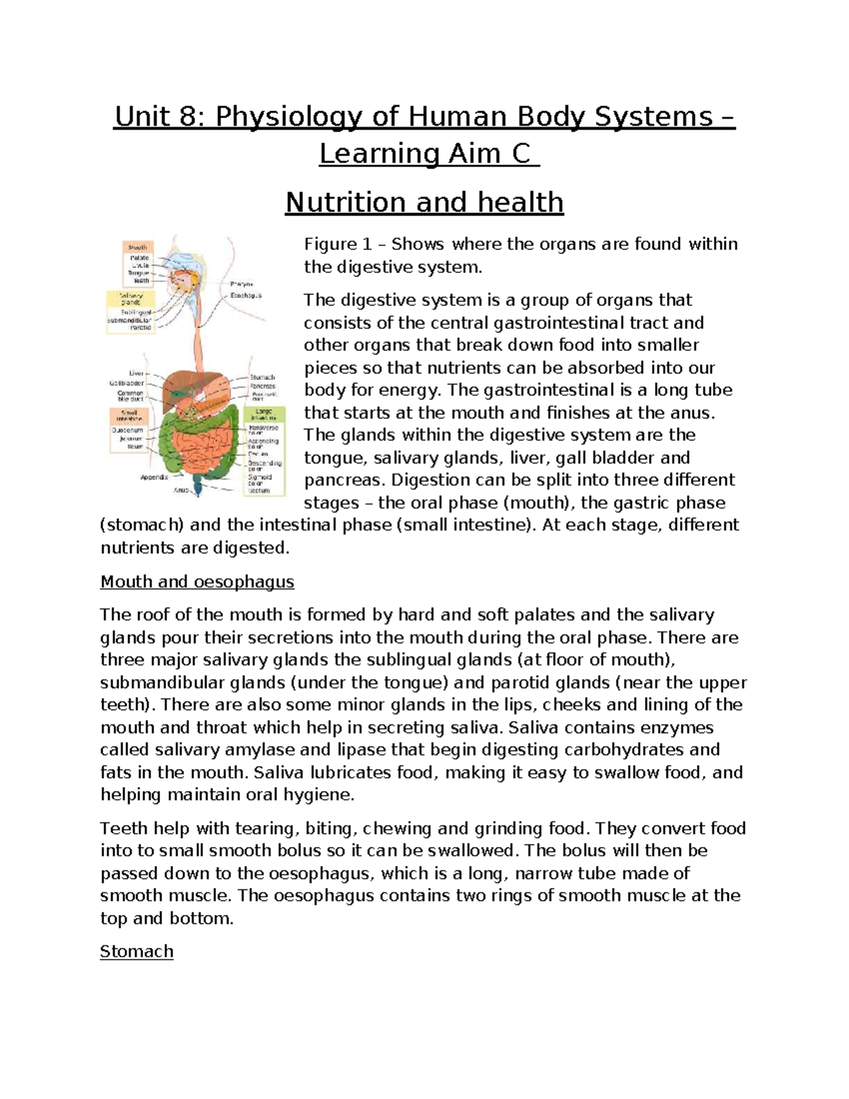 Nutrition and Health: Unit 8 - Physiology of Human Body Systems - Studocu