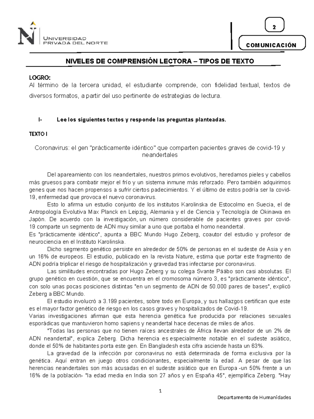 1 Práctica - Semana 3 Niveles- PDN - NIVELES DE COMPRENSIÓN LECTORA ...