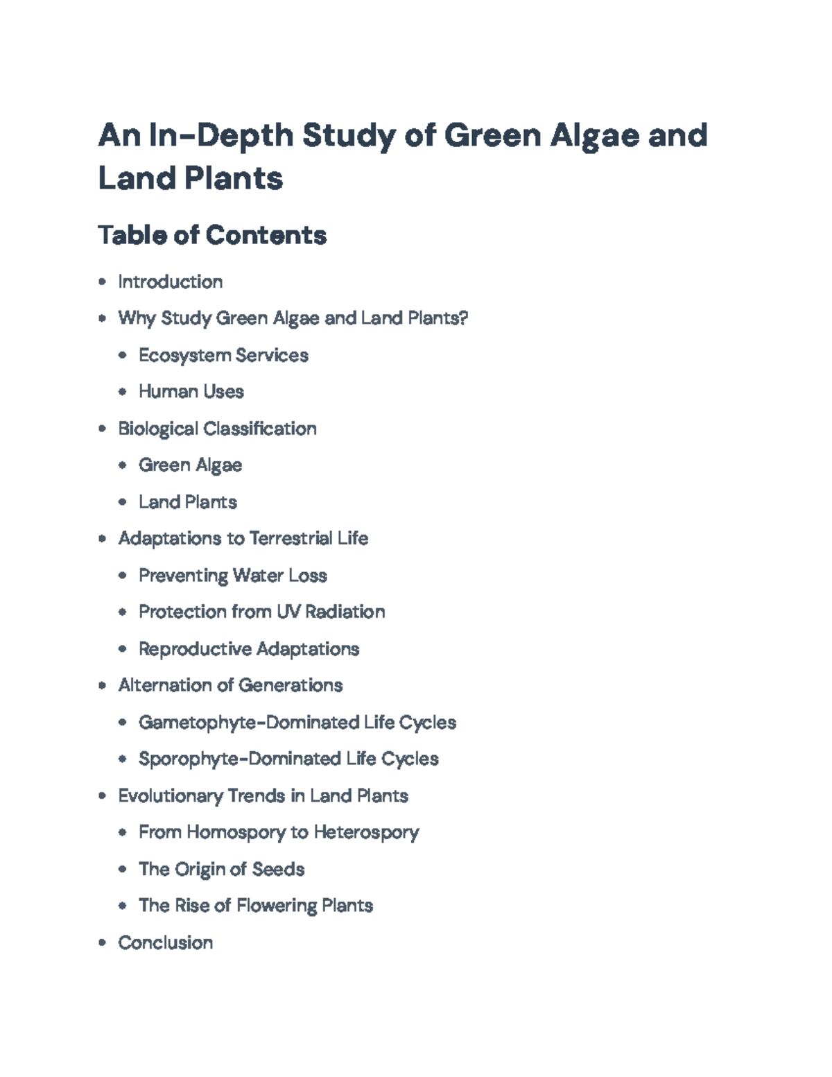 In-Depth Study of Green Algae and Land Plants: Biology and Evolution ...