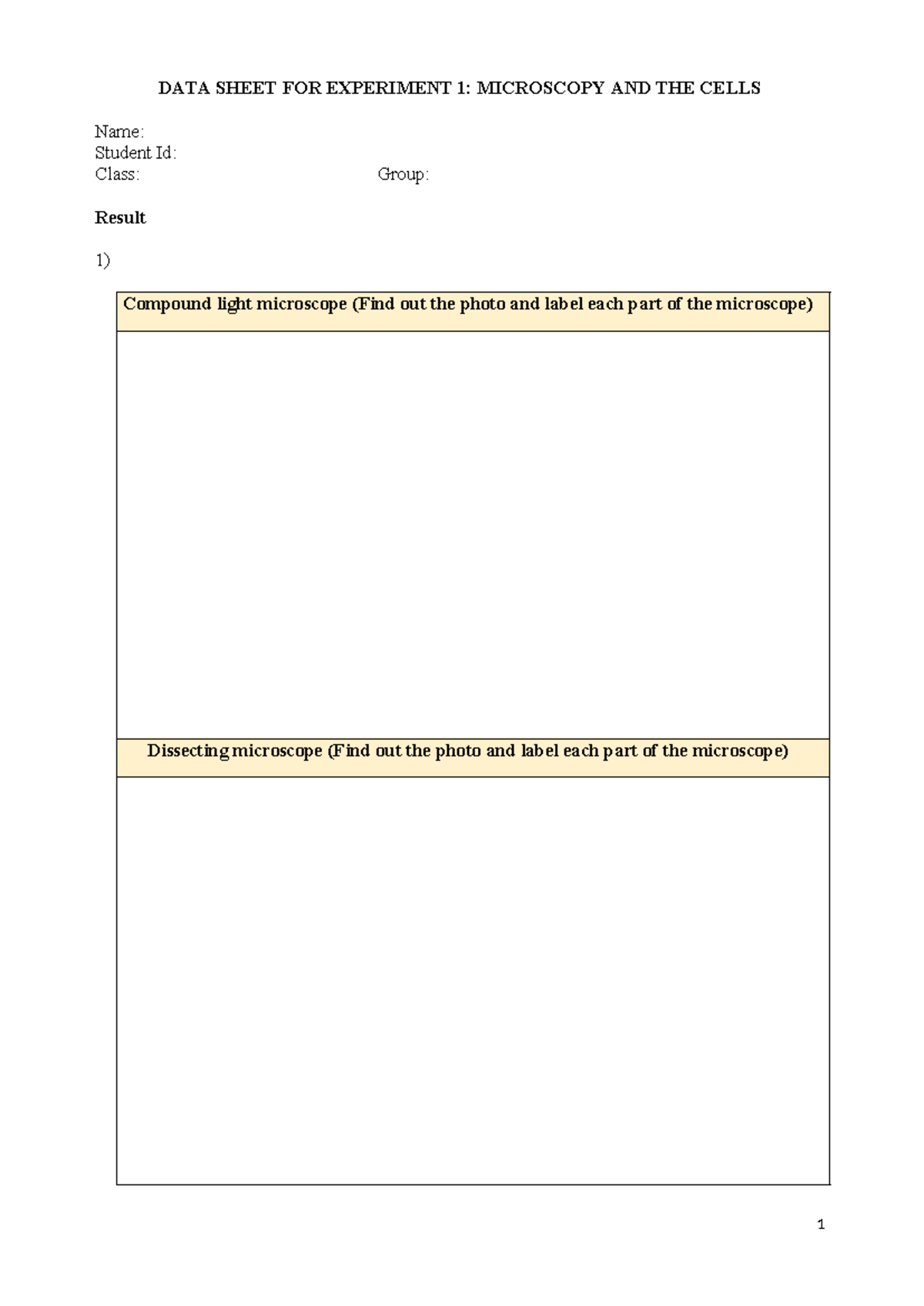 2 - mee - DATA SHEET FOR EXPERIMENT 1: MICROSCOPY AND THE CELLS Name ...