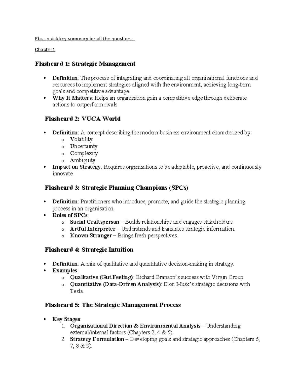 Ebus Chapter 1-5 Quick Key Summary: Strategic Management Flashcards - Studocu
