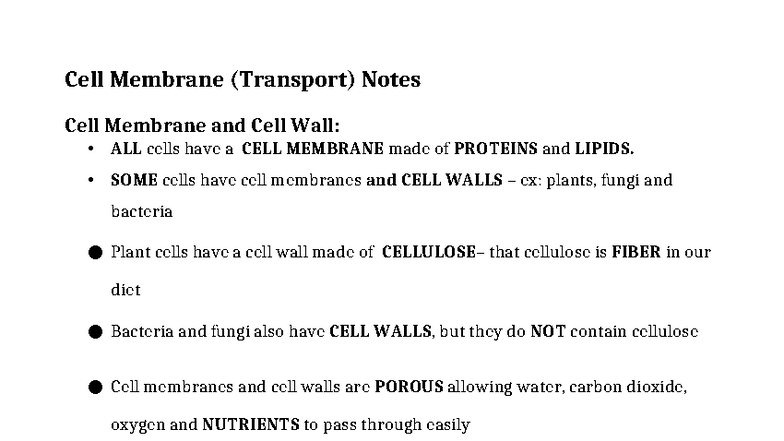 Cell Membrane and transport notes 2015 Complete - Cell Membrane ...