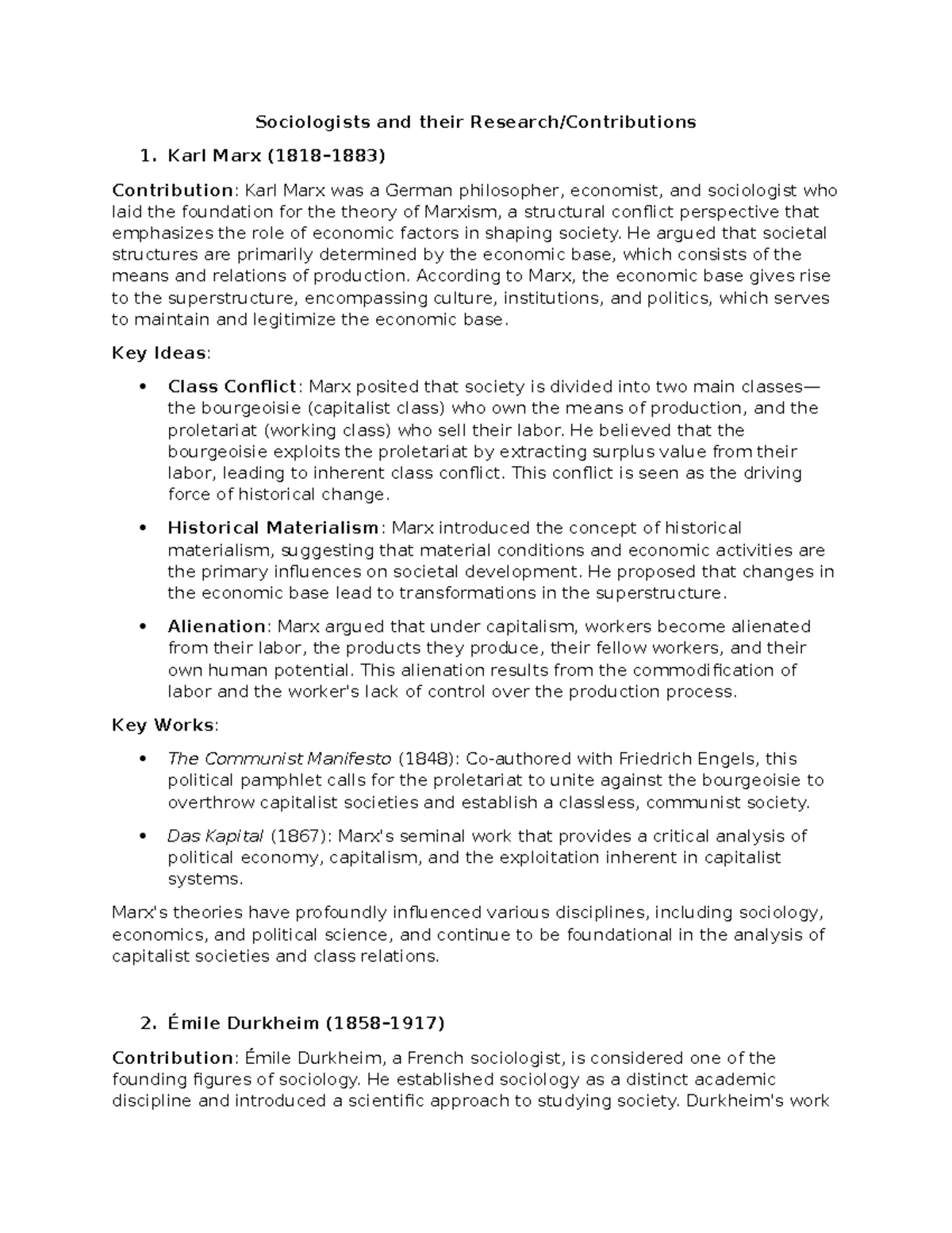 Sociologists and Their Research Contributions: Key Theories and ...