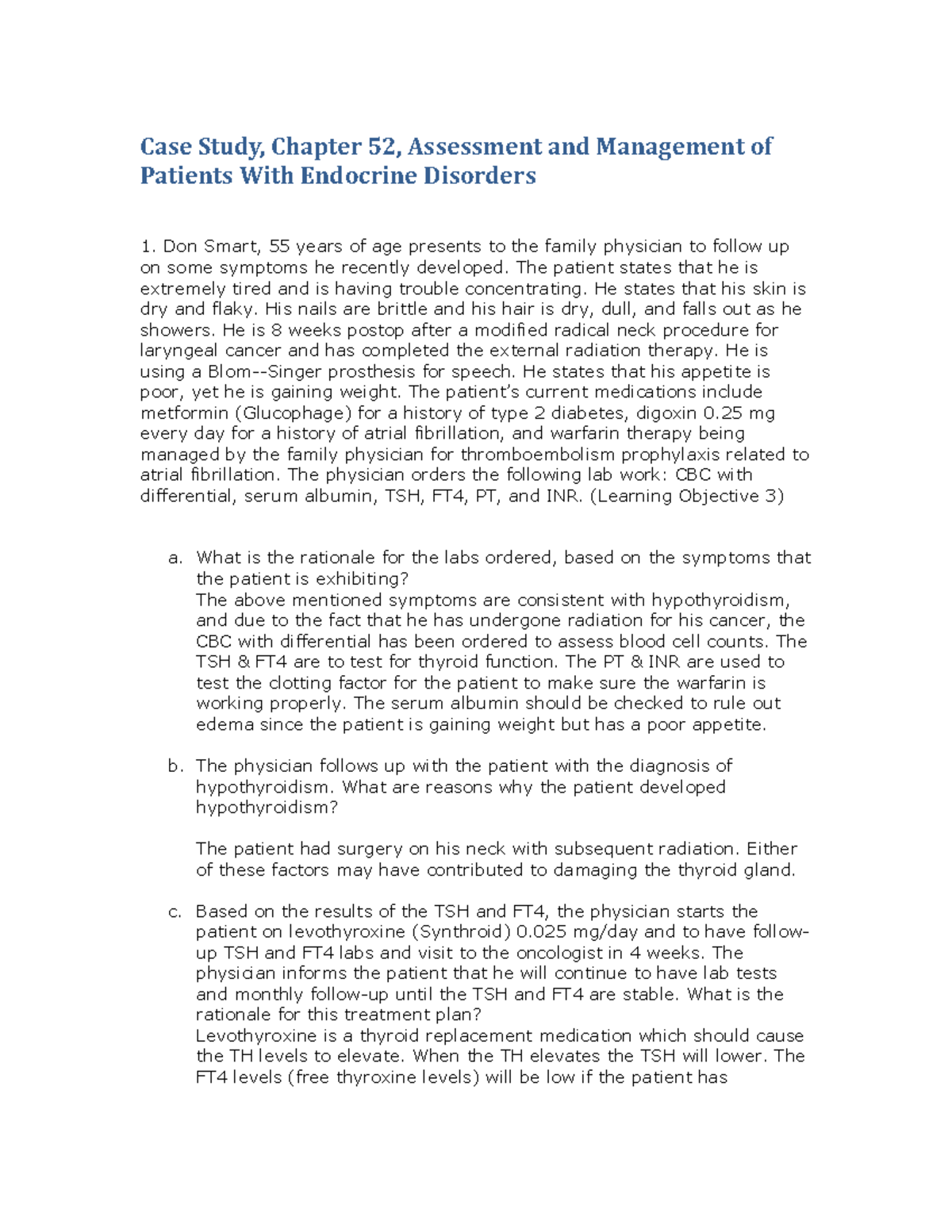 Case Study 52: Assessment & Management of Endocrine Disorders - Studocu