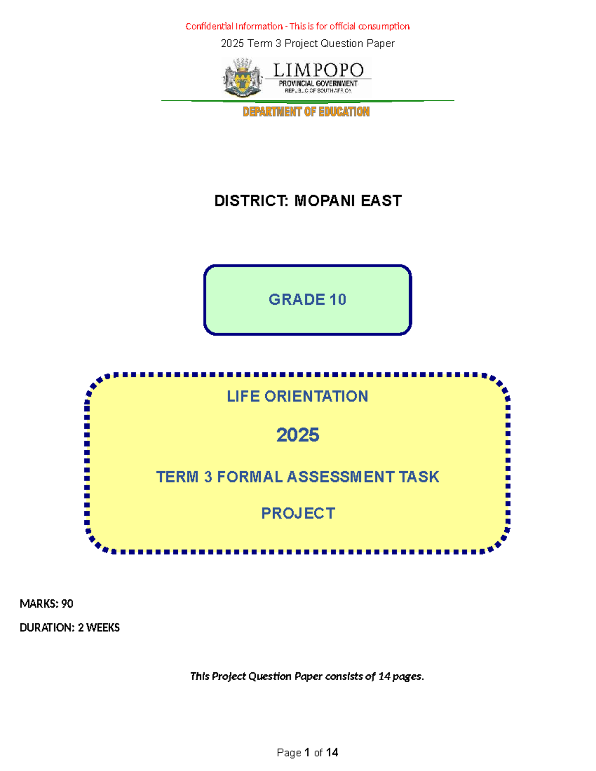 2025 GR 10 Life Orientation Term 3 Project Question Paper - Studocu