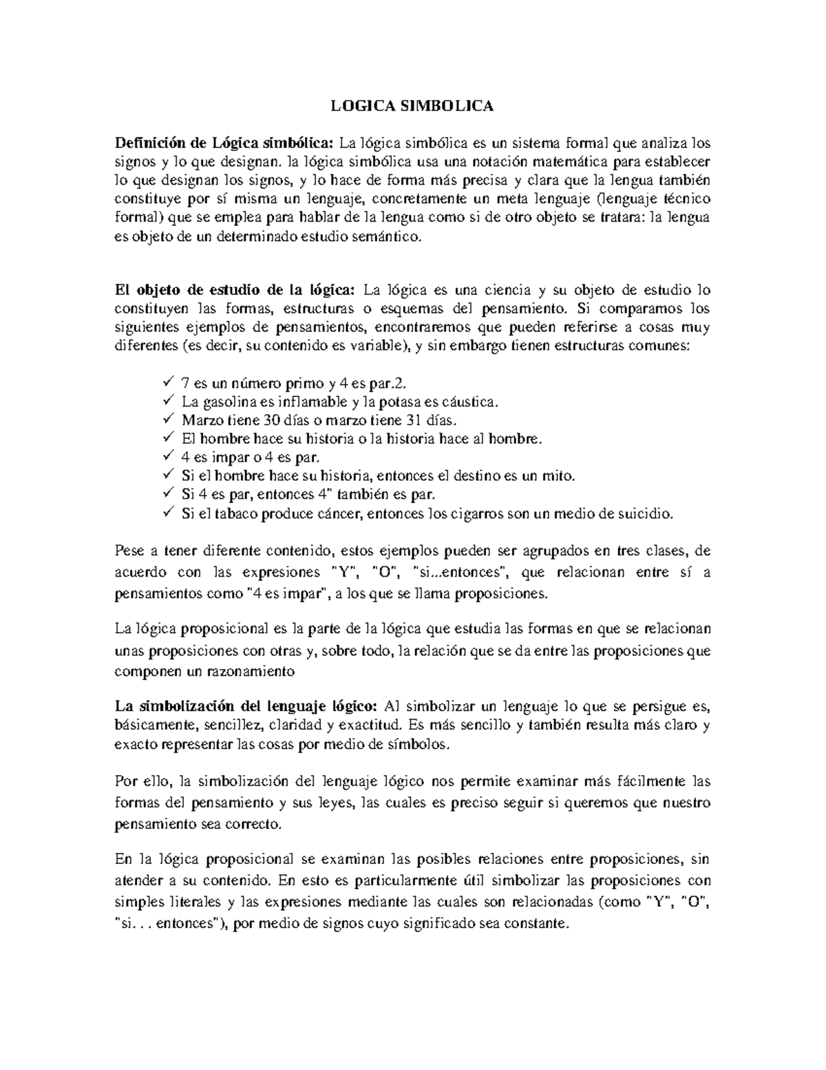 Resumen de Lógica Simbólica: Conceptos y Proposiciones - Studocu