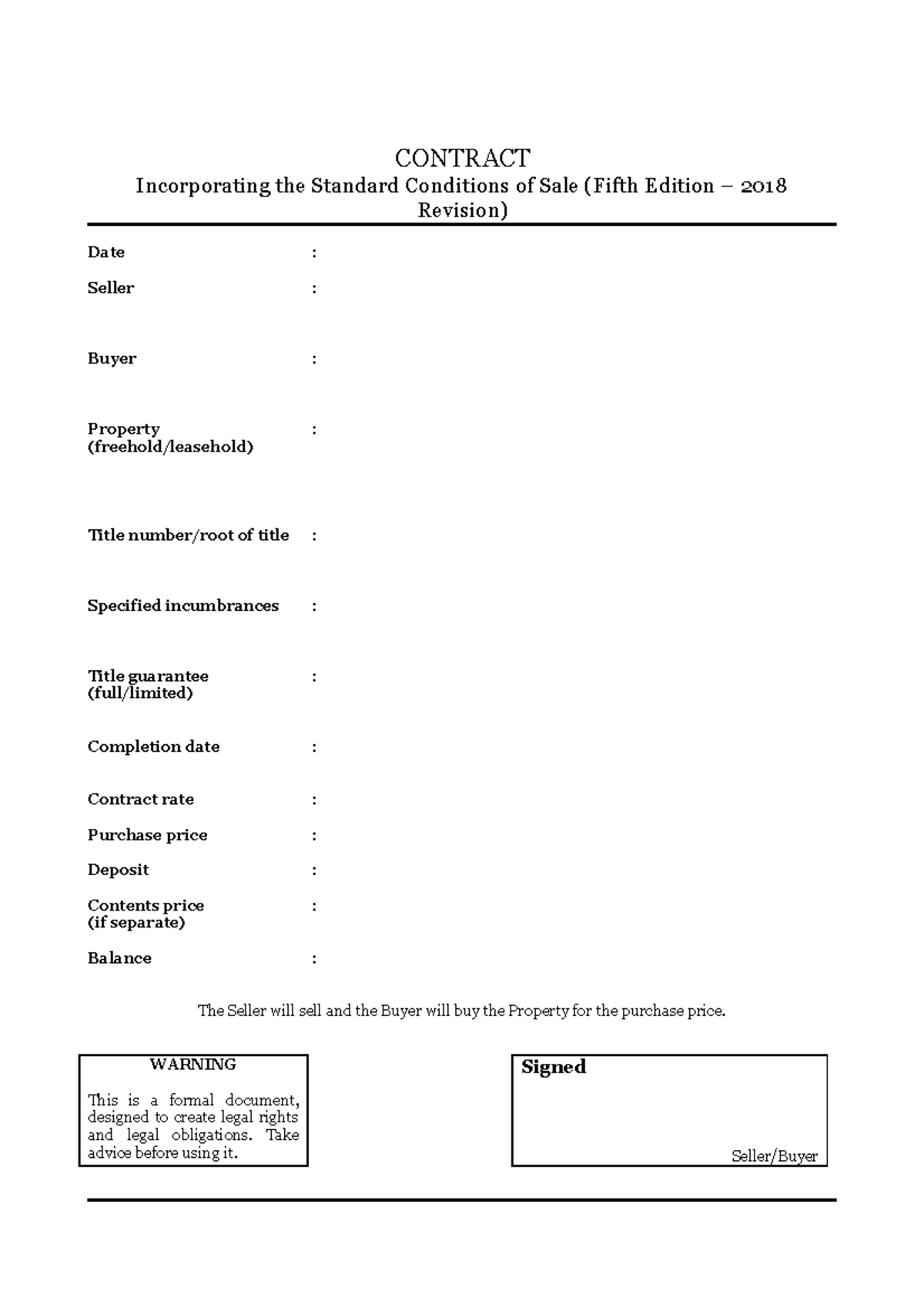 Contract Template - Standard Conditions of Sale (2018) - Studocu