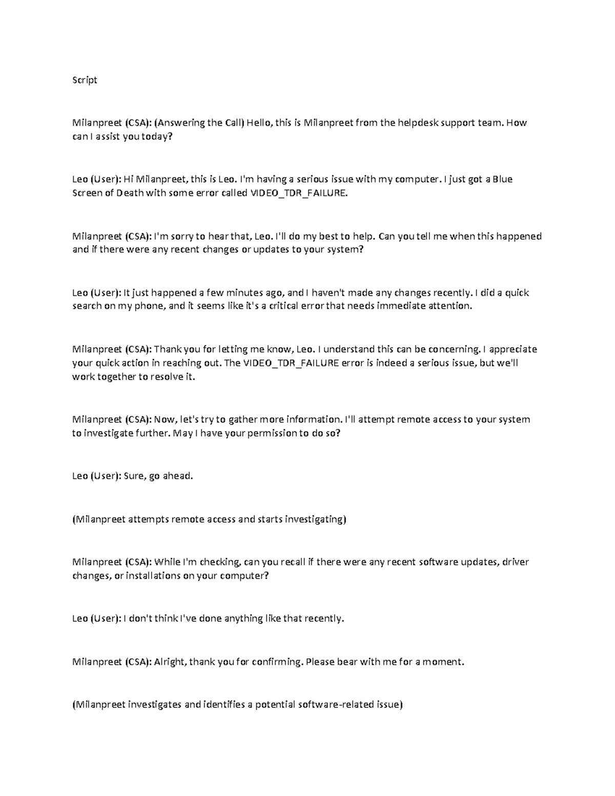 Customer Skills - Troubleshooting VIDEO_TDR_FAILURE Issues Script - Studocu