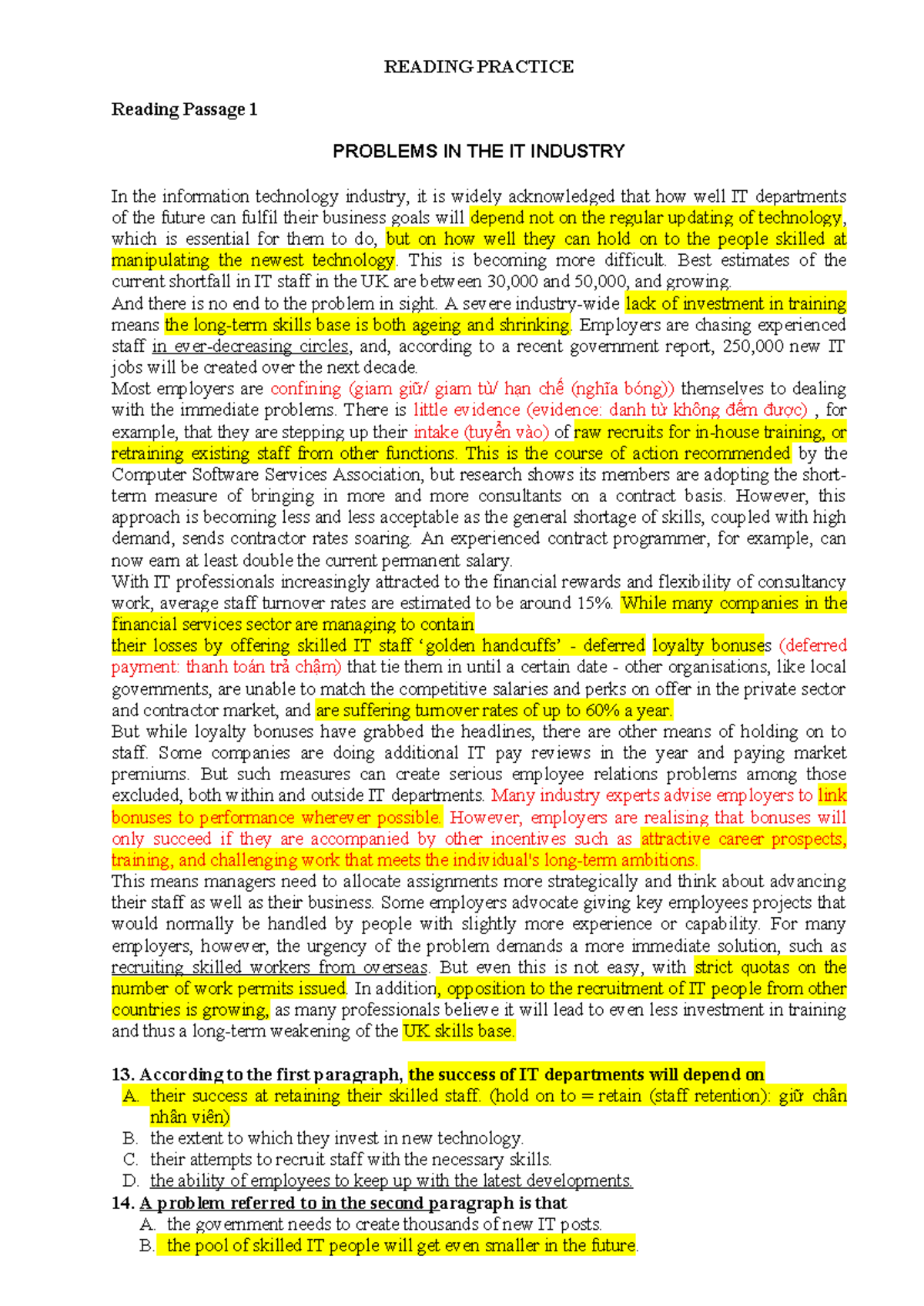 Unit 11 - Reading Practice: Challenges in the IT Industry - Studocu