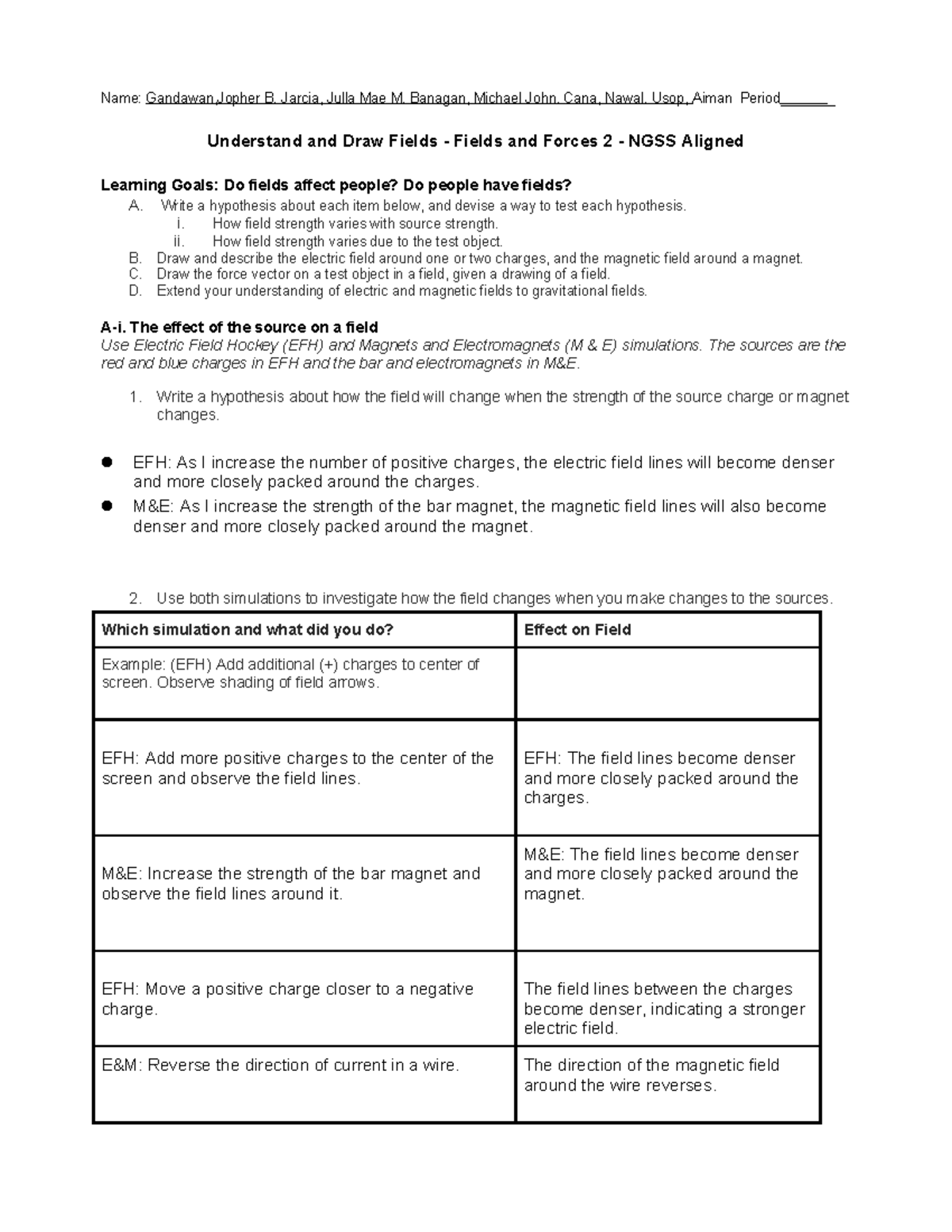 Group 3 NGSS Physics: Understanding Fields and Forces Analysis - Studocu