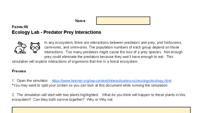 Ecology Lab (Course Code: 50) - Predator-Prey Interactions Study Guide - Studocu