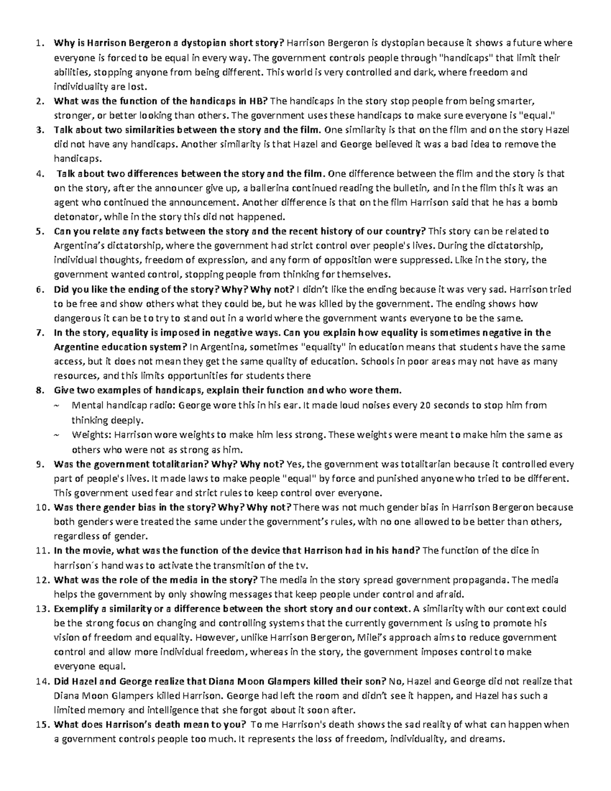 Harrison Bergeron: Dystopian Themes & Analysis (TP Ingles) - Studocu