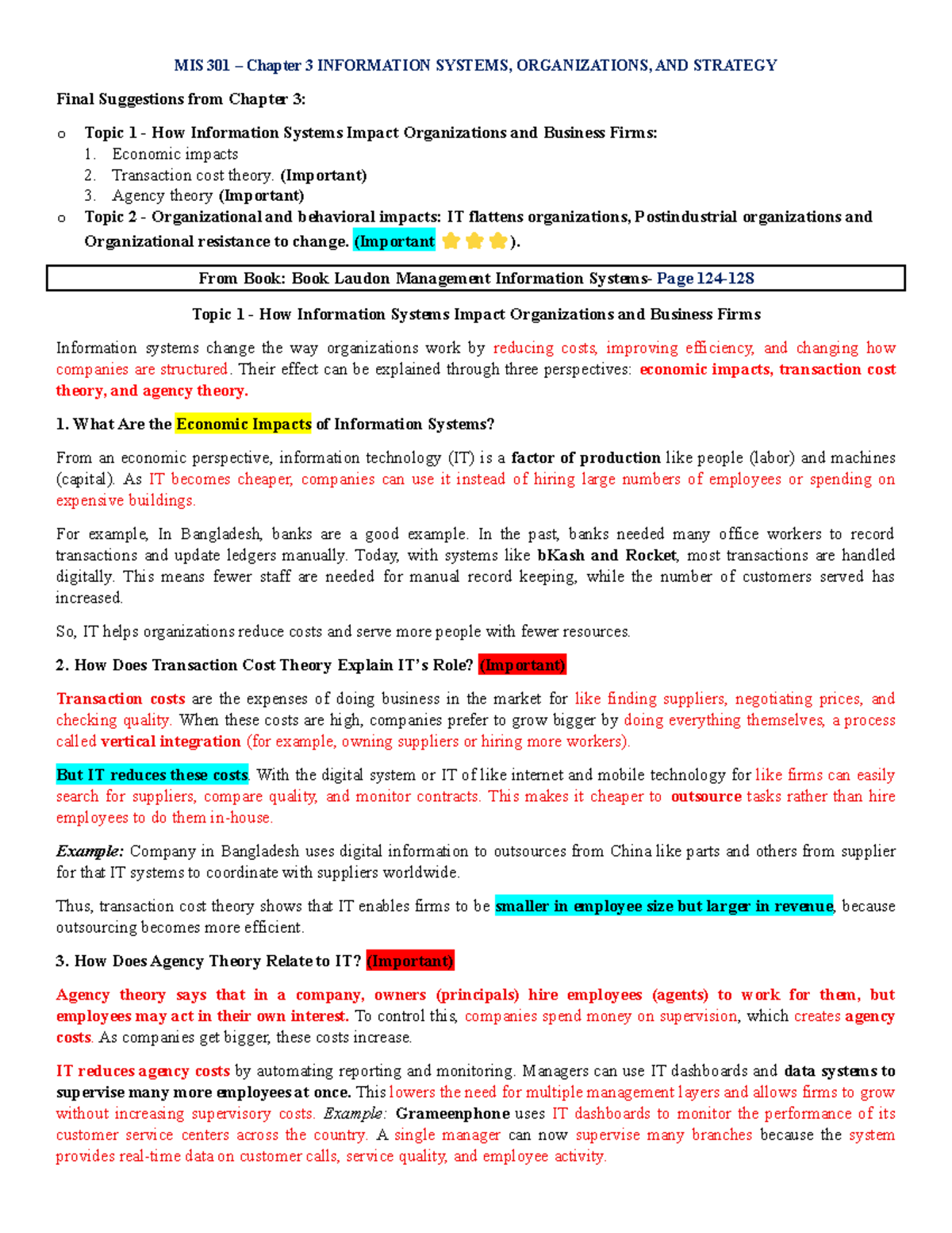 MIS 301 Chapter 3: Impact of Information Systems on Organizations - Studocu