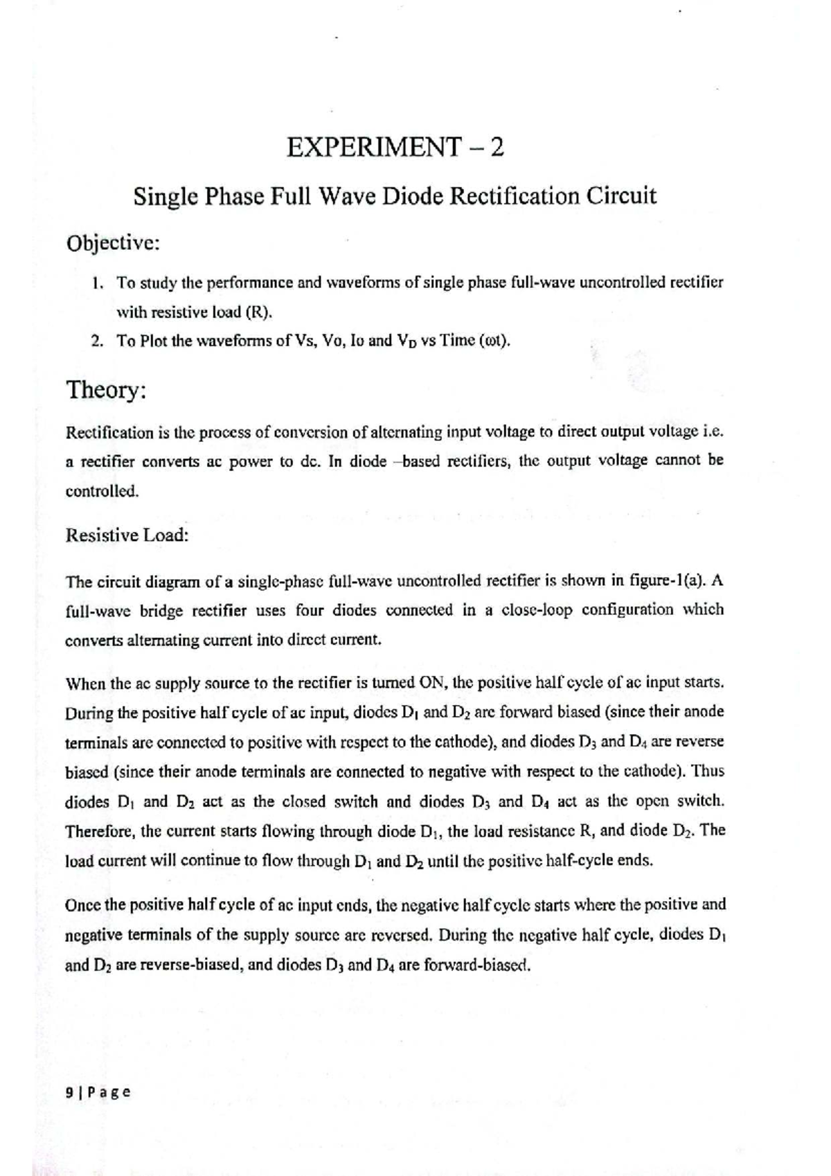 Power Electronics Lab 2: Single Phase Full Wave Diode Rectification ...