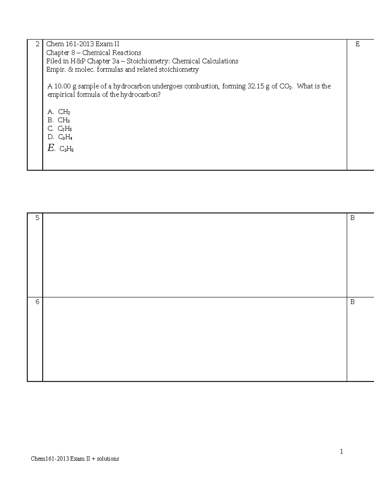 Chem 161-2013 Exam II with solutions - 2 Chem 161-2013 Exam II Chapter 8 – Chemical Reactions ...