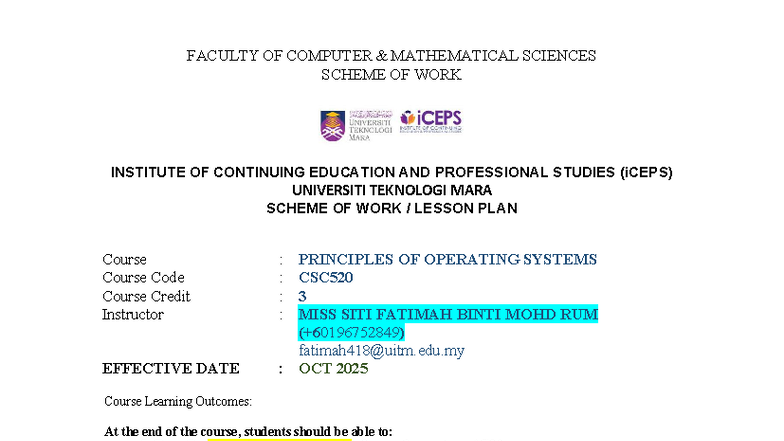 CSC520 Scheme of Work: Principles of Operating Systems (2025) - Studocu