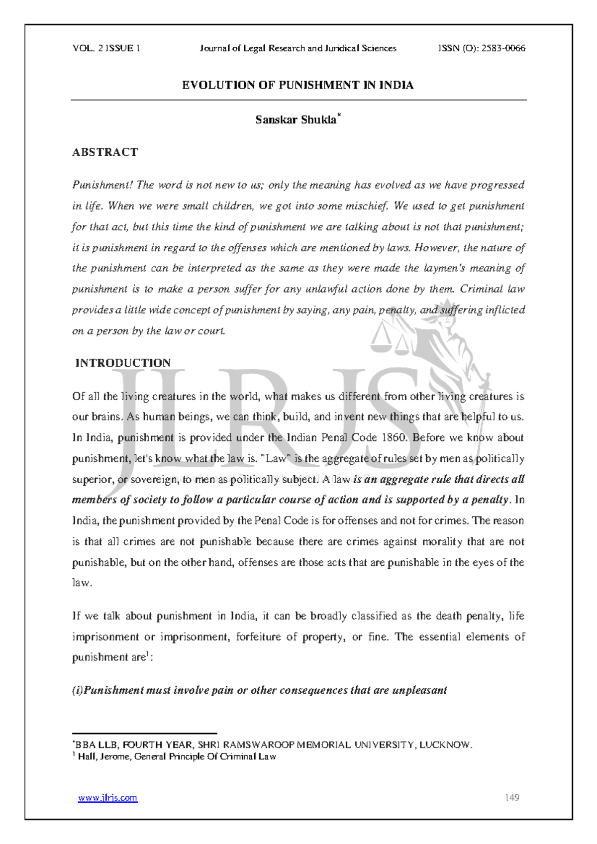Evolution of Punishment in India: A Legal Perspective (BBA LLB) - Studocu