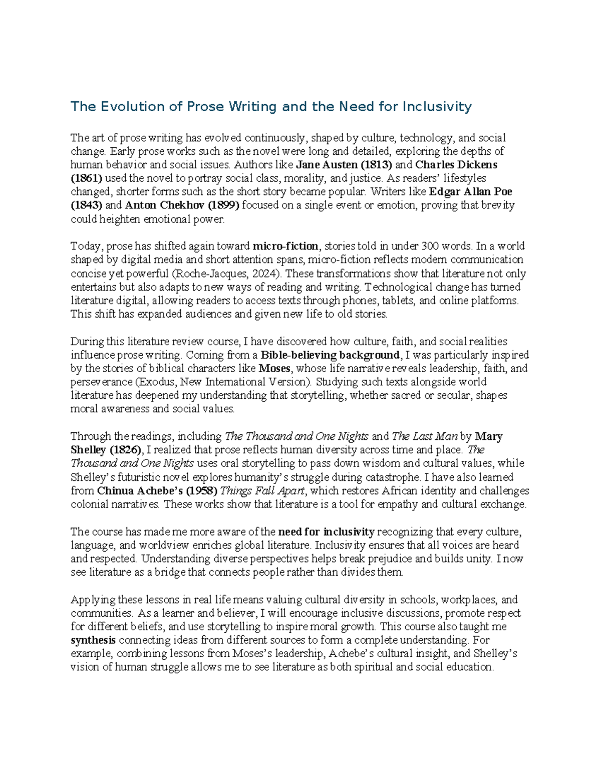 ENG 2024: Discussion on Prose Evolution and Inclusivity Insights - Studocu