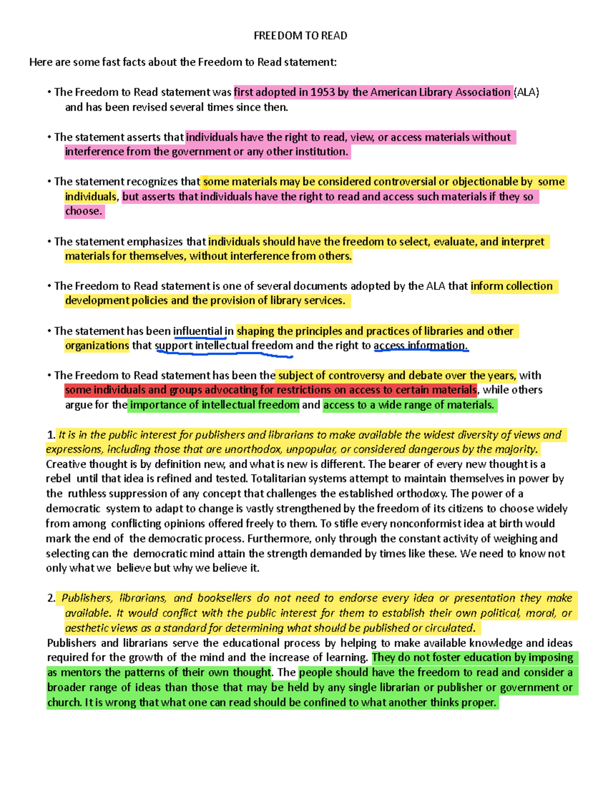 FREEDOM TO READ: Key Insights on Intellectual Freedom and Access - Studocu