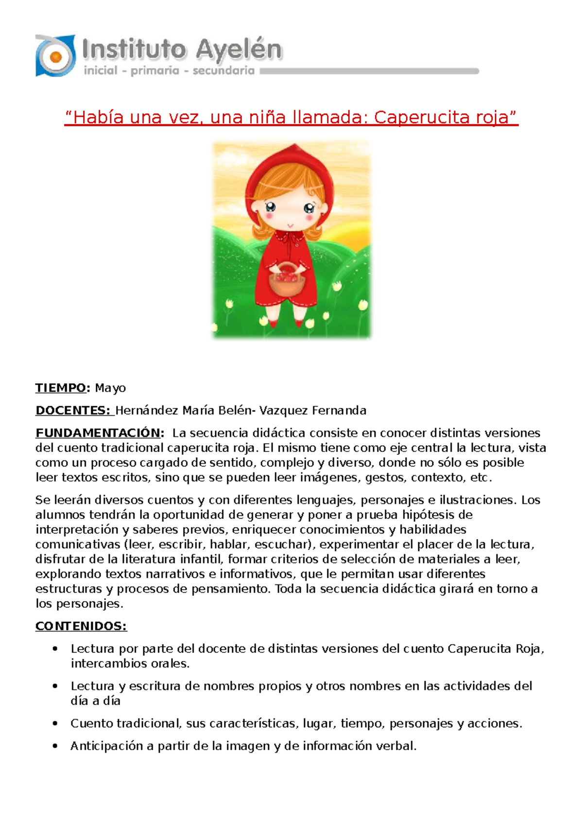 Caperucita Roja: Secuencia Didáctica y Actividades (Mayo) - Studocu