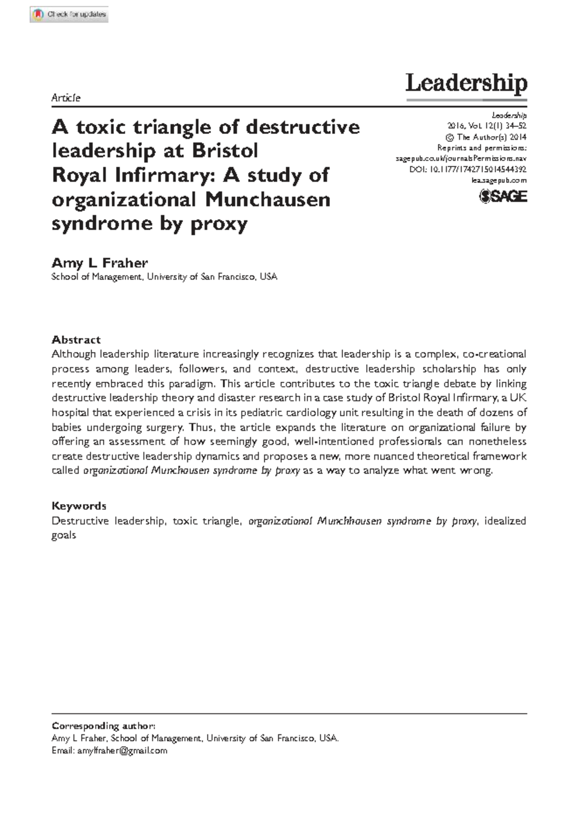 Toxic Triangle of Destructive Leadership: A Case Study of BRI - Studocu