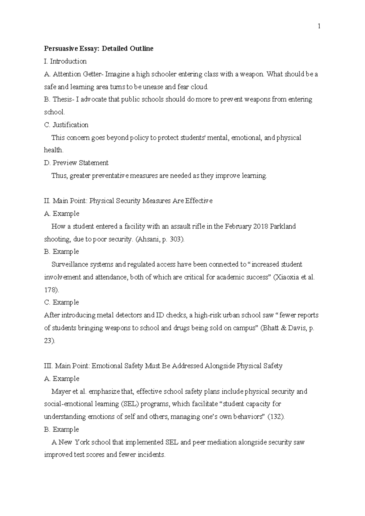 Persuasive Essay Outline: School Safety Measures (PS) - Studocu