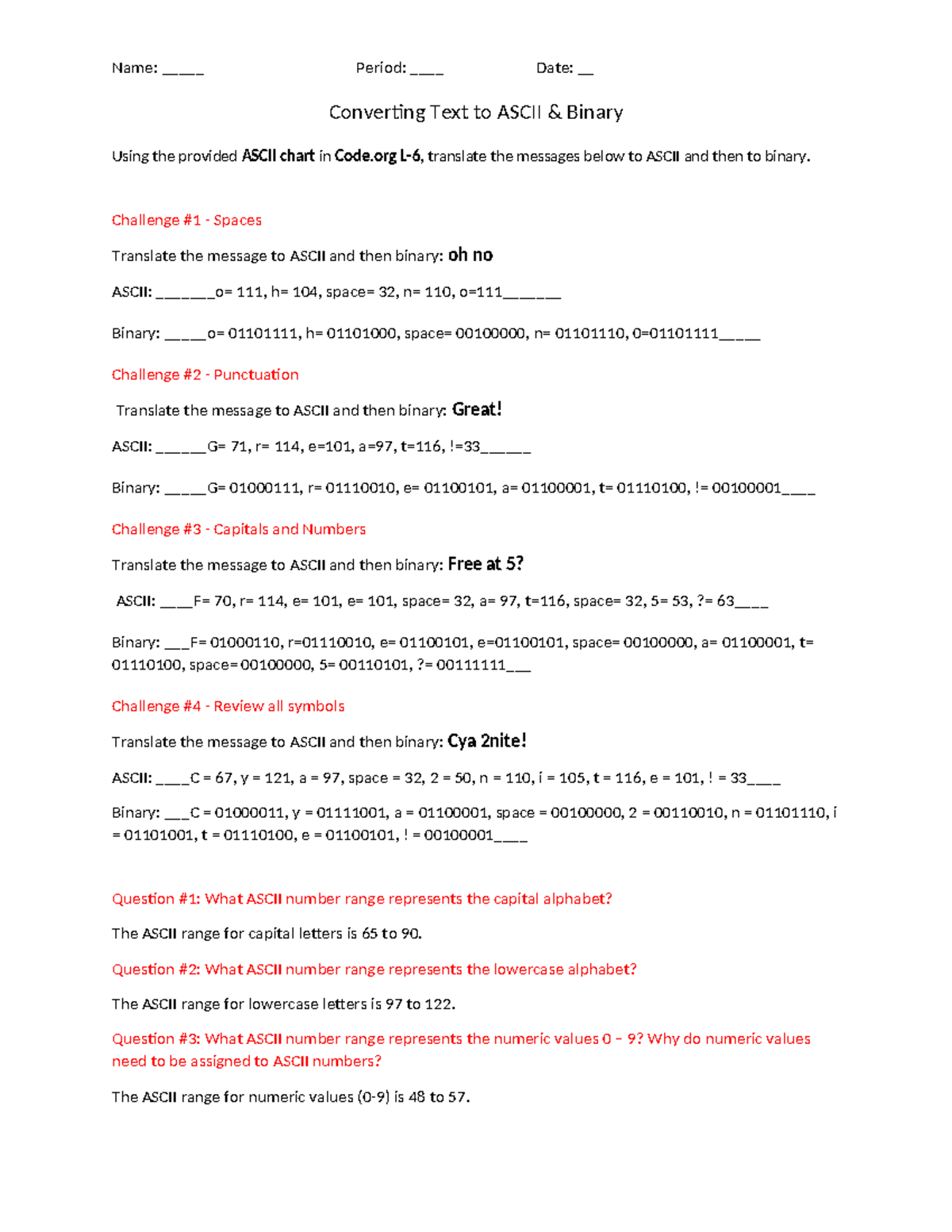 Convert Text to ASCII & Binary: Challenges and Questions - Studocu