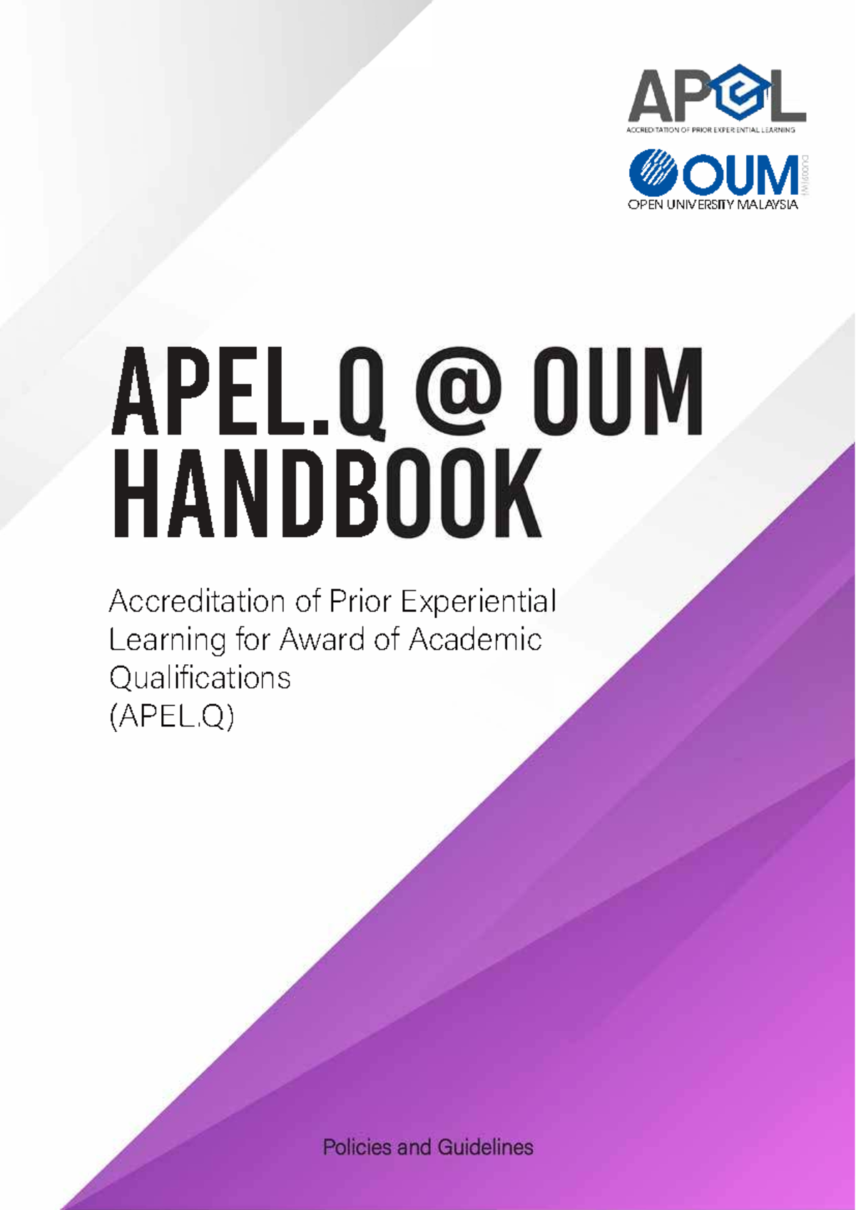 APEL.Q OUM Handbook: Accreditation of Prior Experiential Learning - Studocu