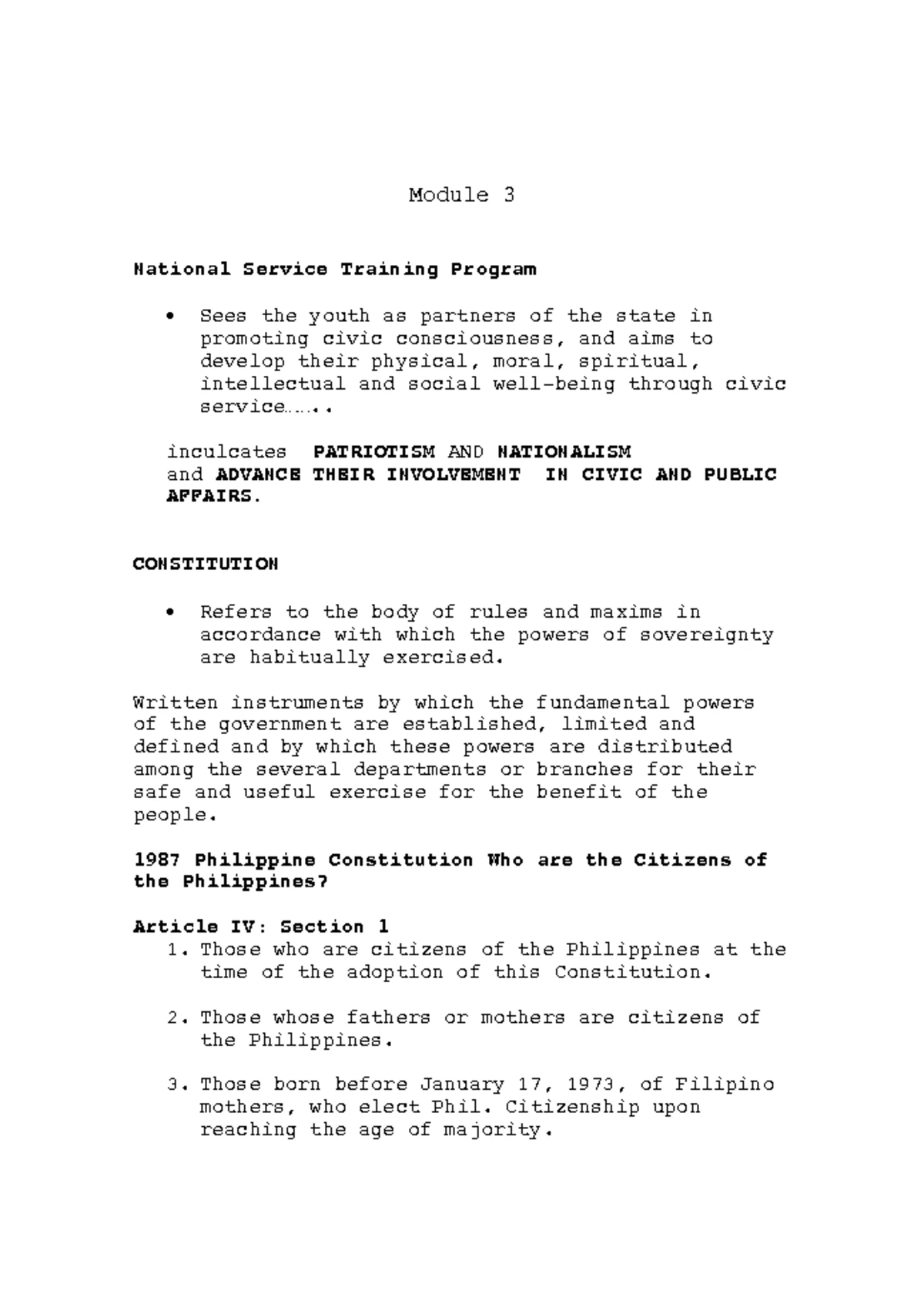 NSTP 1 Prelim Examination WITH Answer - Tertiary Education Department University Avenue, Juna ...