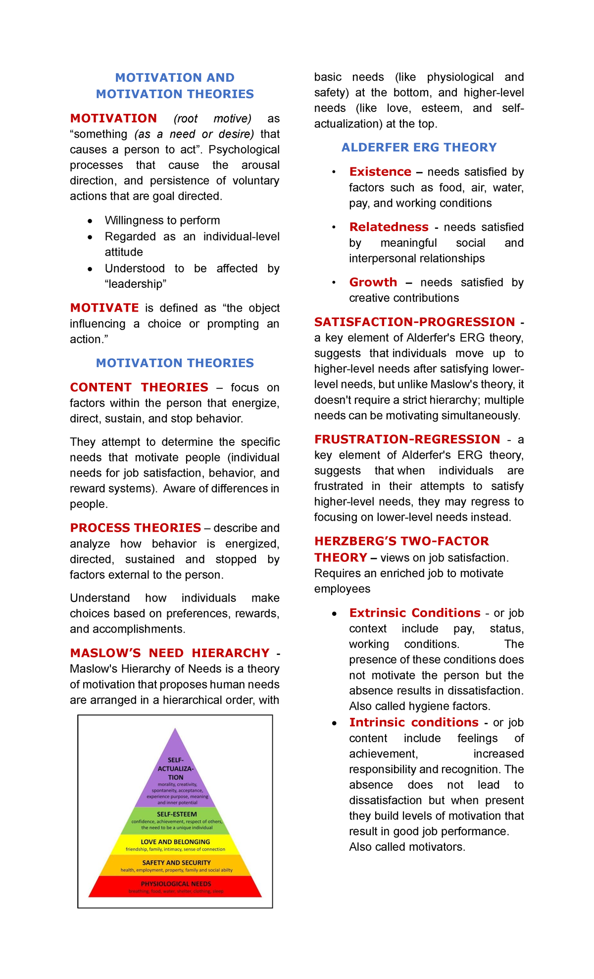 HBO 101 - Motivation Theories and Change Management Final Exam Notes ...