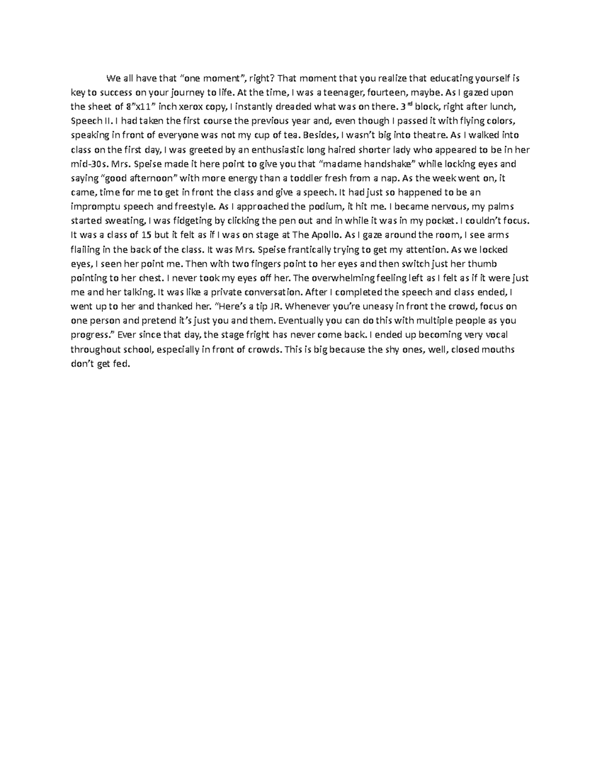 Wk 4 - Literacy & Personal Narrative: Overcoming Stage Fright - Studocu