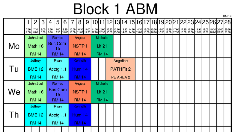 Timetable aSc for Block 1 ABM RM 14 - 2nd Sem 2025-2026 - Studocu