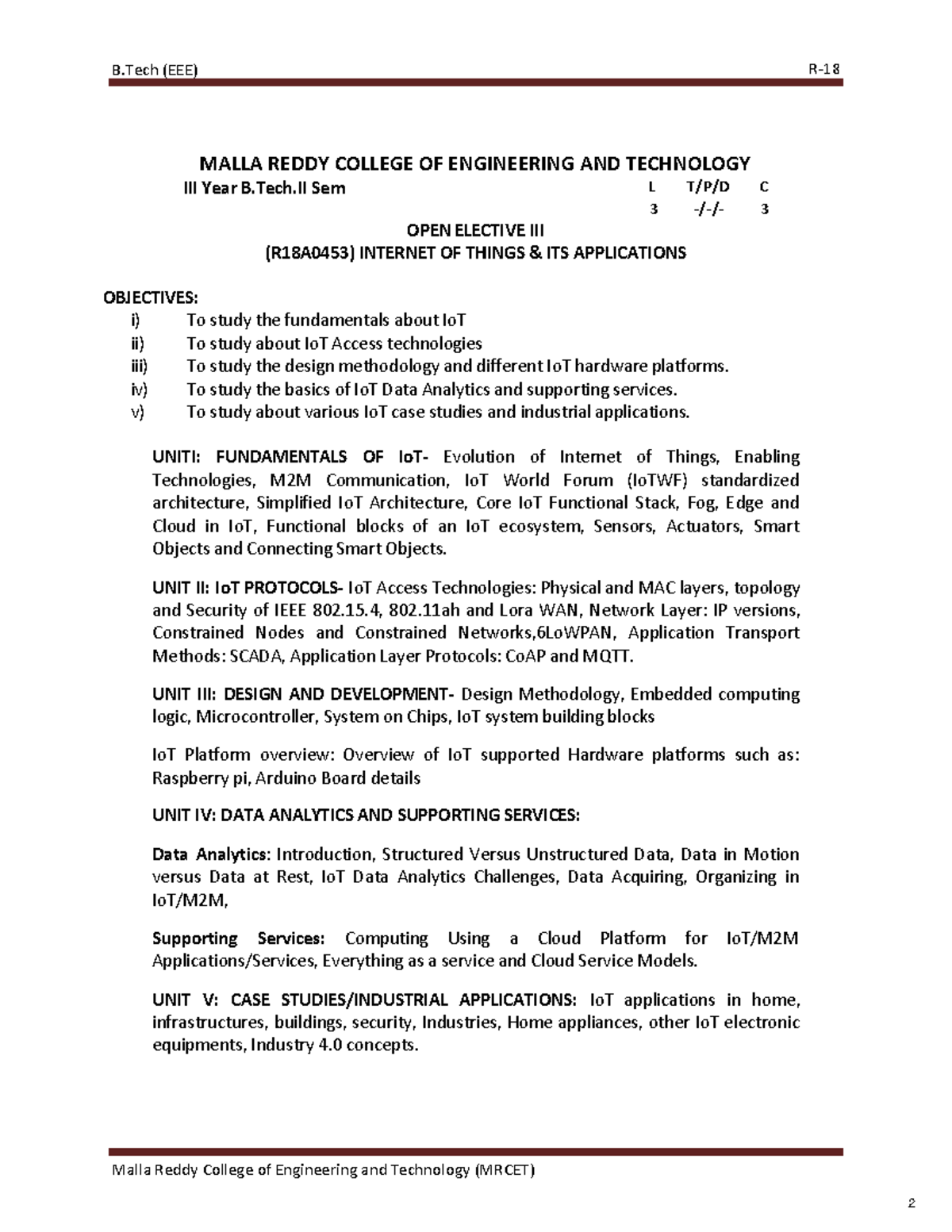 IOT Unit -1 - Lecture notes 1 (internet of things) - R- 18 Malla Reddy ...