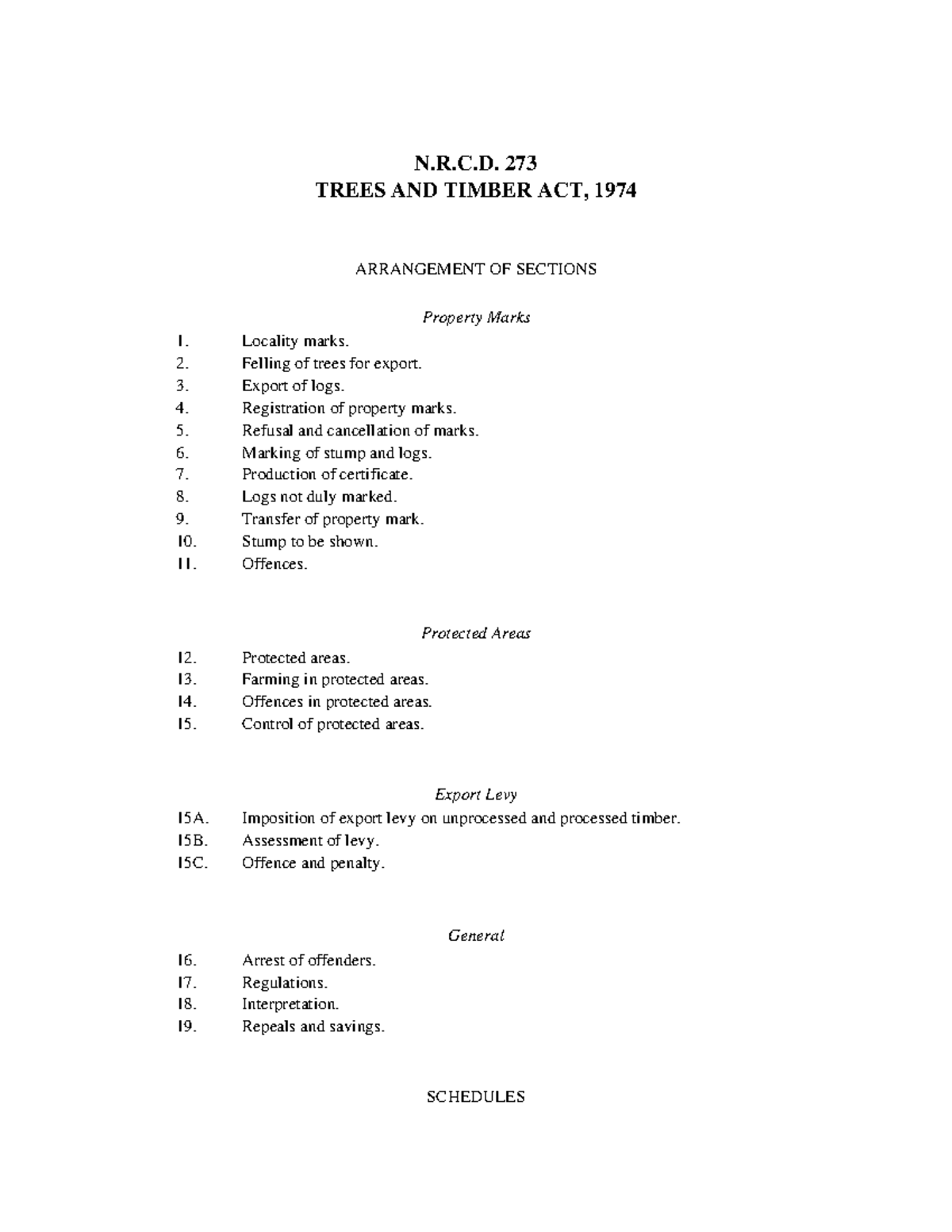 N.R.C.D. 273: Overview of the Trees and Timber Act, 1974 - Studocu