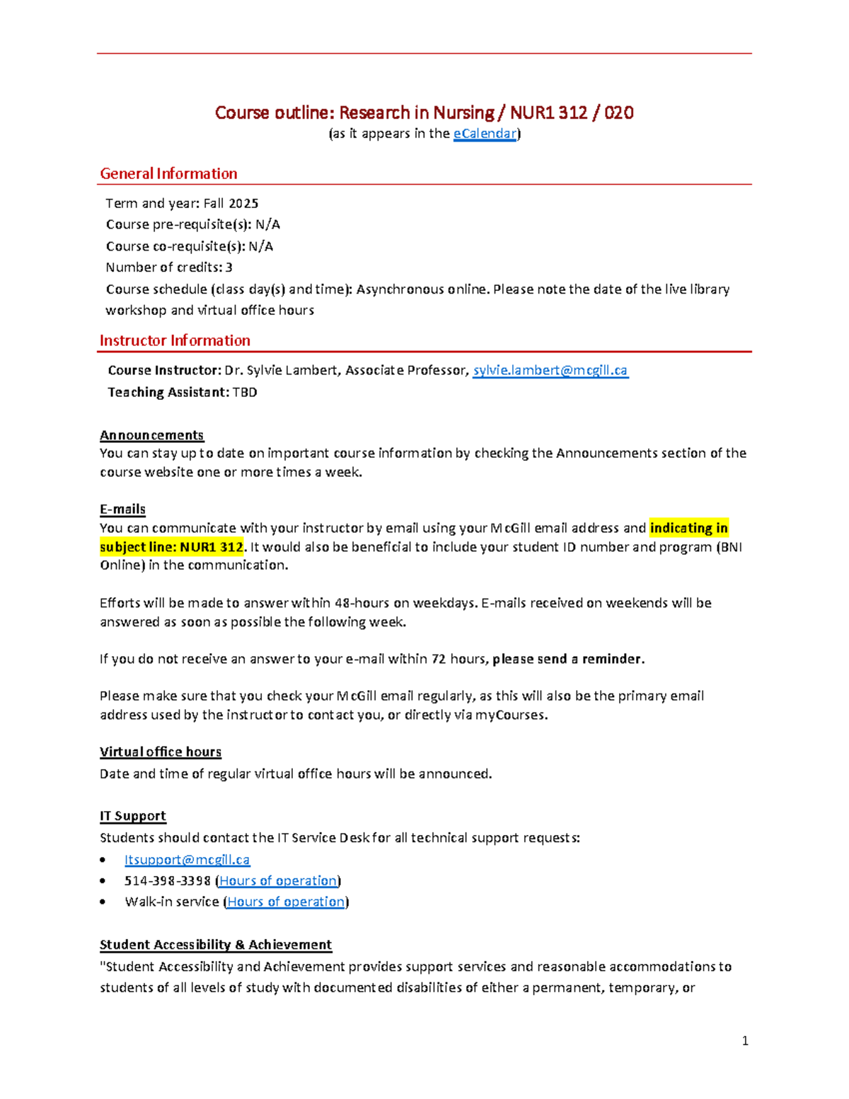 NUR1 312 - Research in Nursing Course Outline for Fall 2025 - Studocu