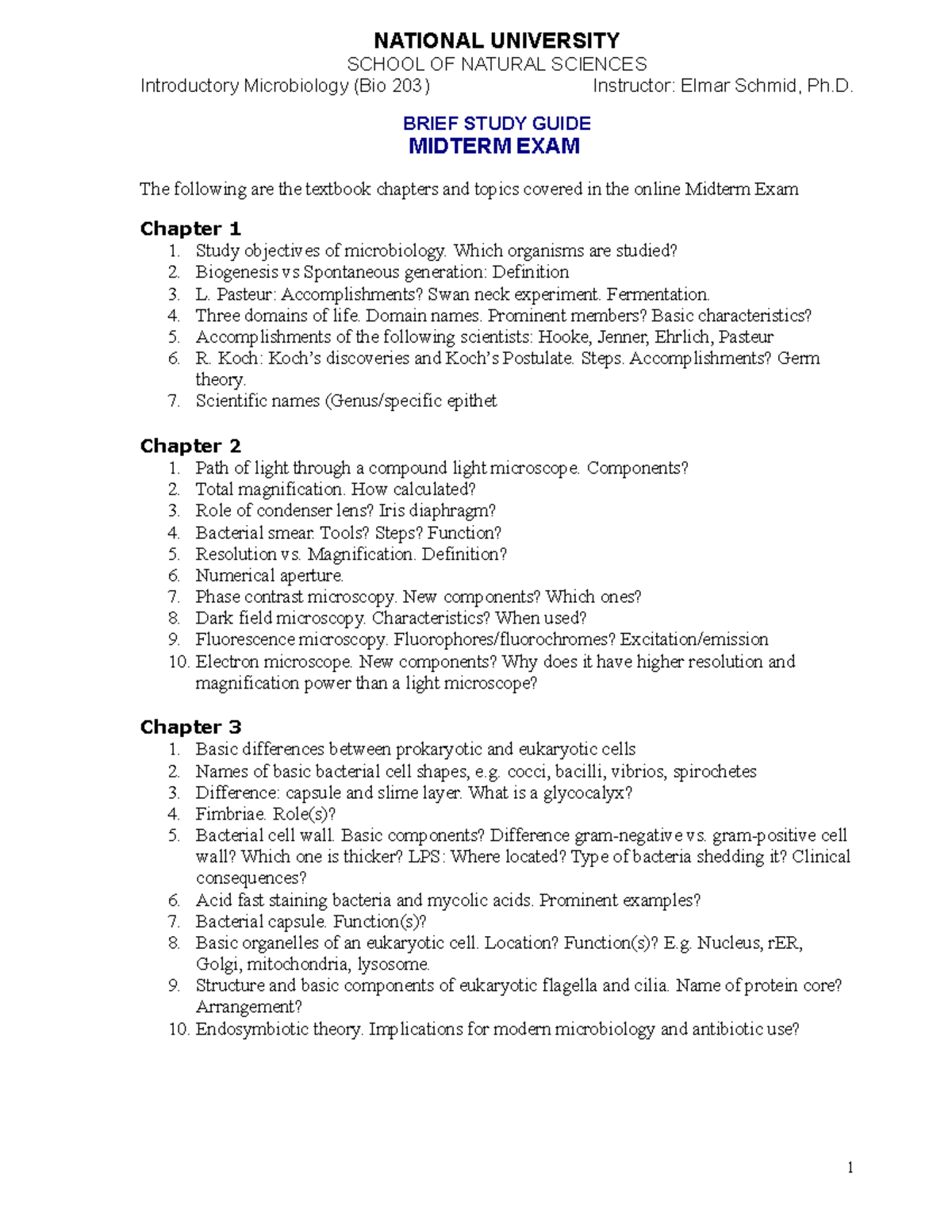 Bio203-Midterm Study Guide for Intro to Microbiology - Studocu