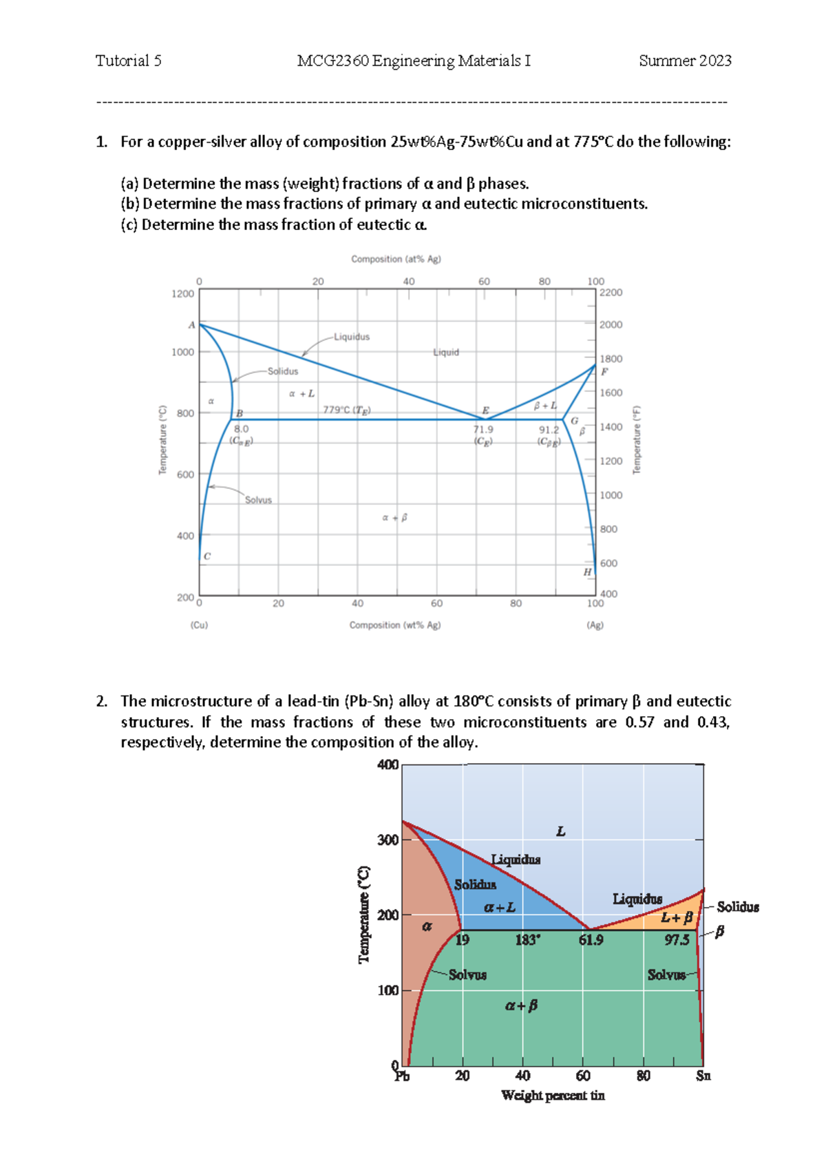 MCG2360 Tutorial 5: Analyzing Copper-Silver & Lead-Tin Alloys - Studocu